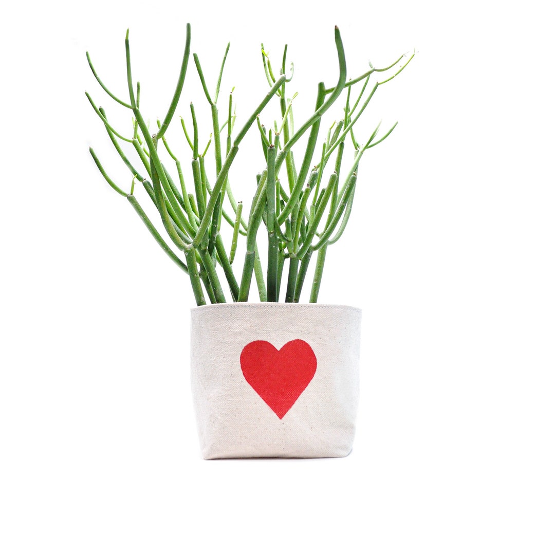 Heart Blockprint Canvas Planter, 4" Size, Blockprint Canvas Bucket - Etsy