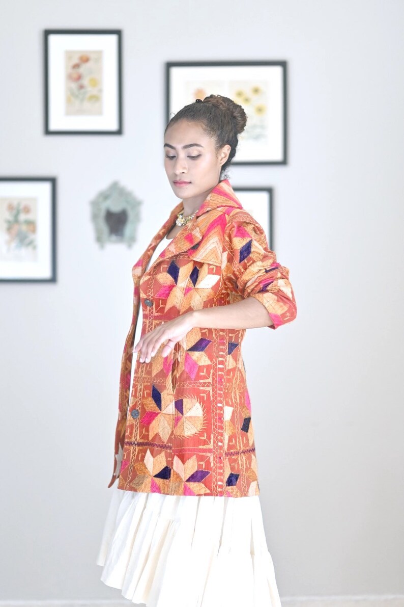 Medium/tripta/heritage Phulkari Fabric Trench Jacket for Women ...