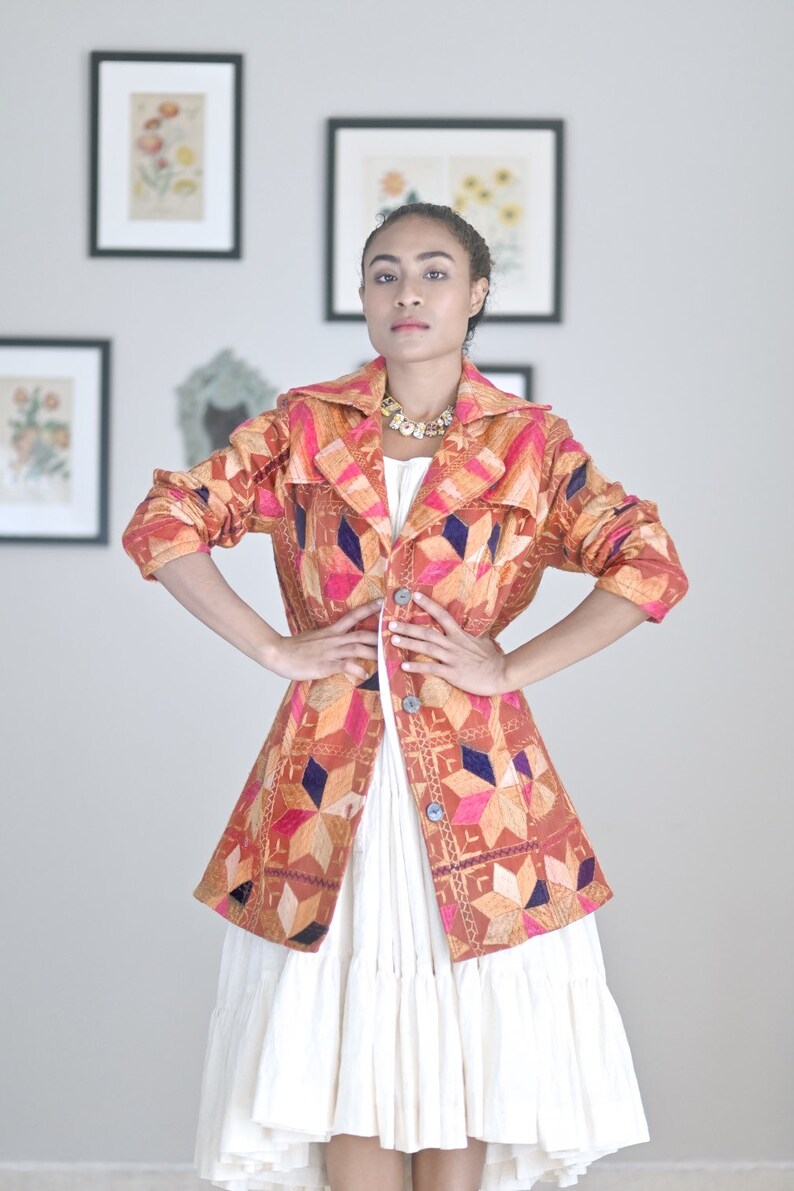Medium/tripta/heritage Phulkari Fabric Trench Jacket for Women ...