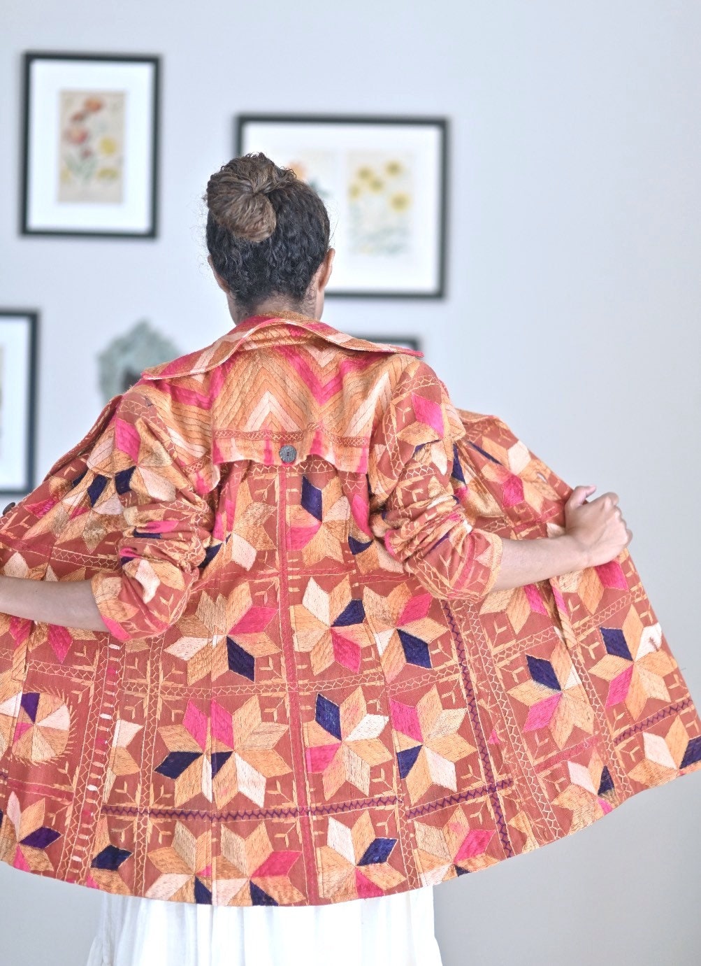 Medium/tripta/heritage Phulkari Fabric Trench Jacket for Women ...