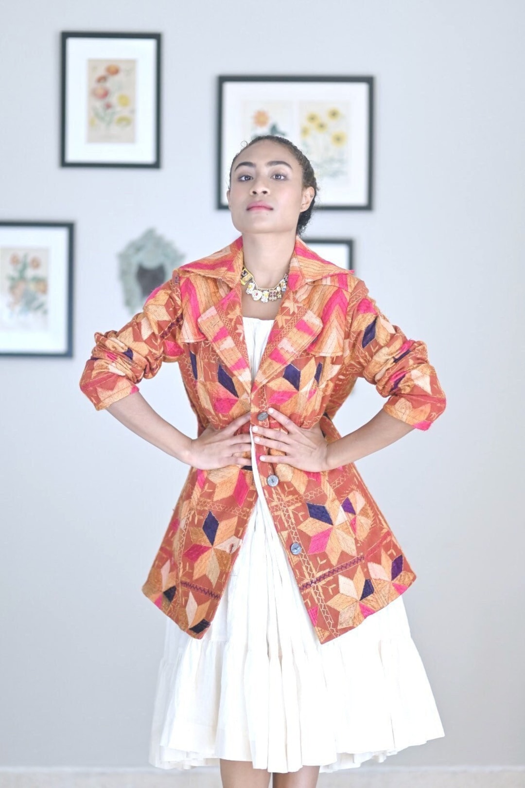 Medium/tripta/heritage Phulkari Fabric Trench Jacket for Women ...