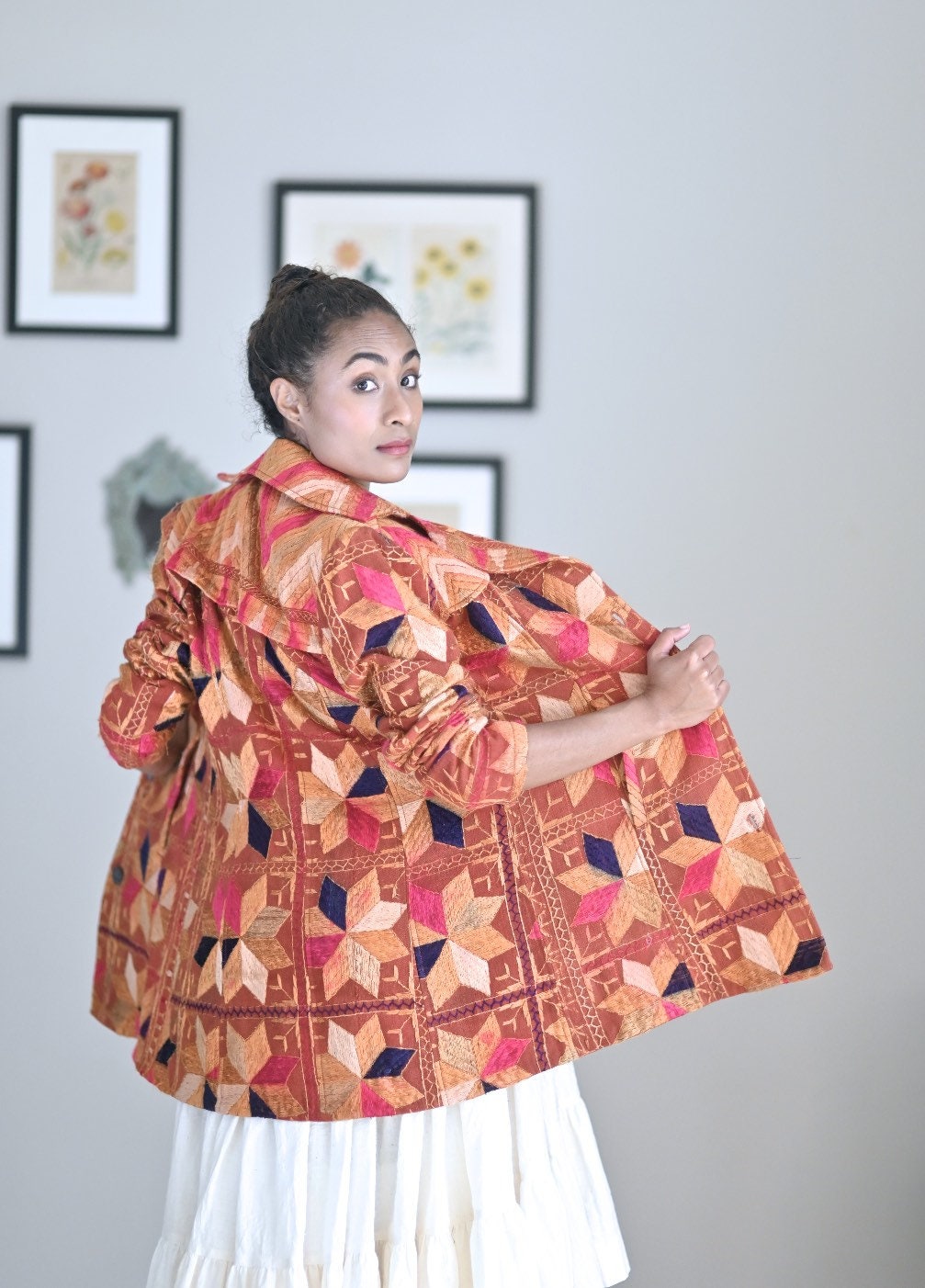 Medium/tripta/heritage Phulkari Fabric Trench Jacket for Women ...