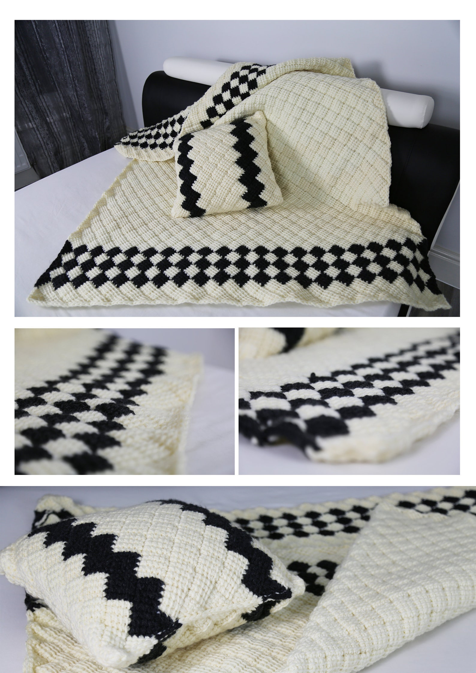 Cream and Black Blanket, Baby Blanket, Throws, Present - Etsy