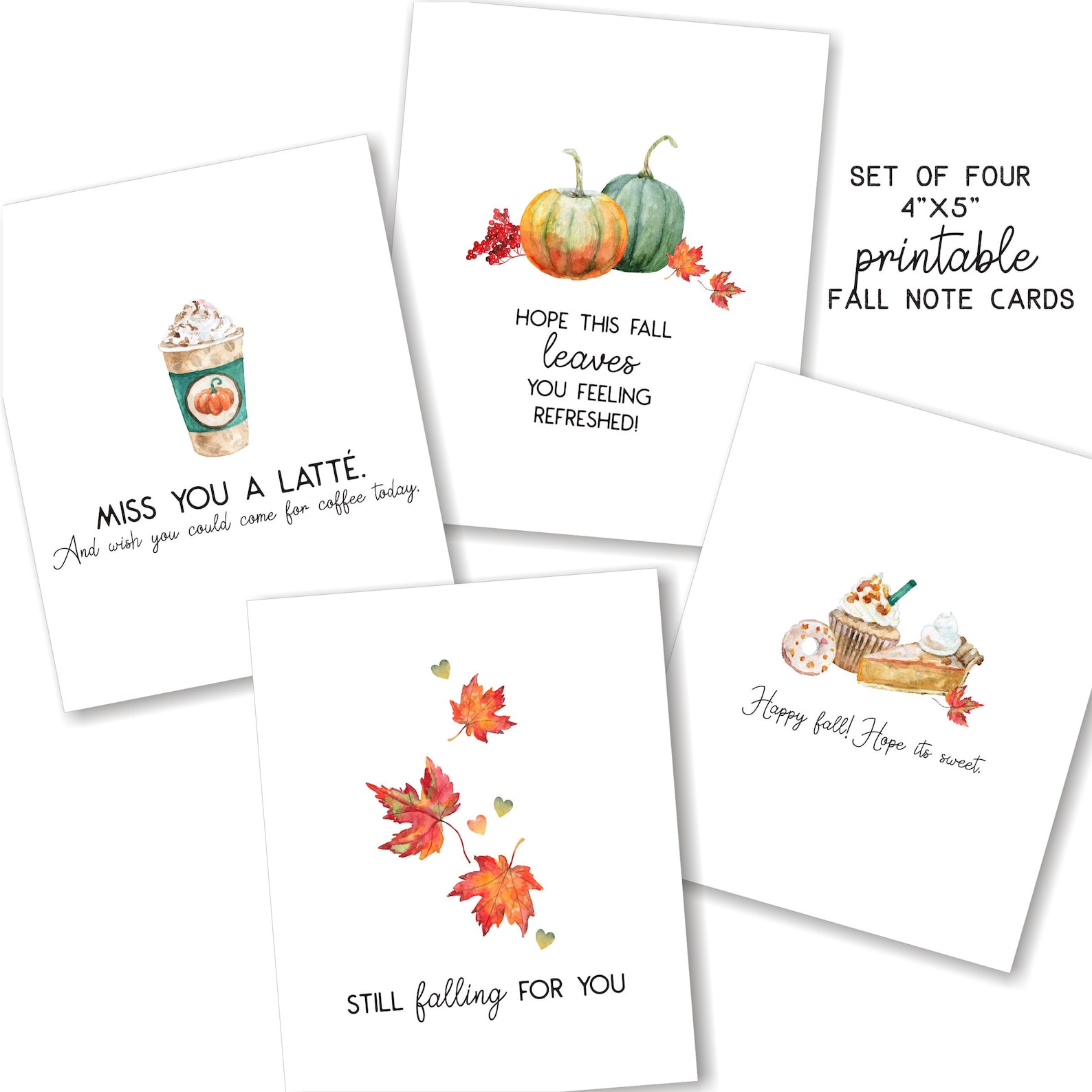 Printable Fall Note Cards | Set of Four 4"x5" Cards | Printable Pun ...