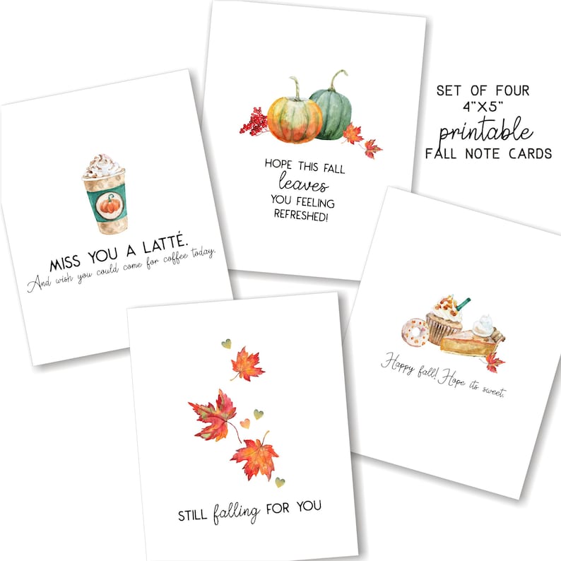 Printable Fall Note Cards | Set of Four 4"x5" Cards | Printable Pun ...