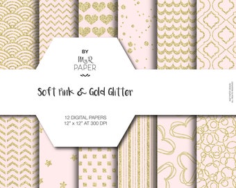 Gold glitter digital paper: Mint & Gold Glitter | Etsy