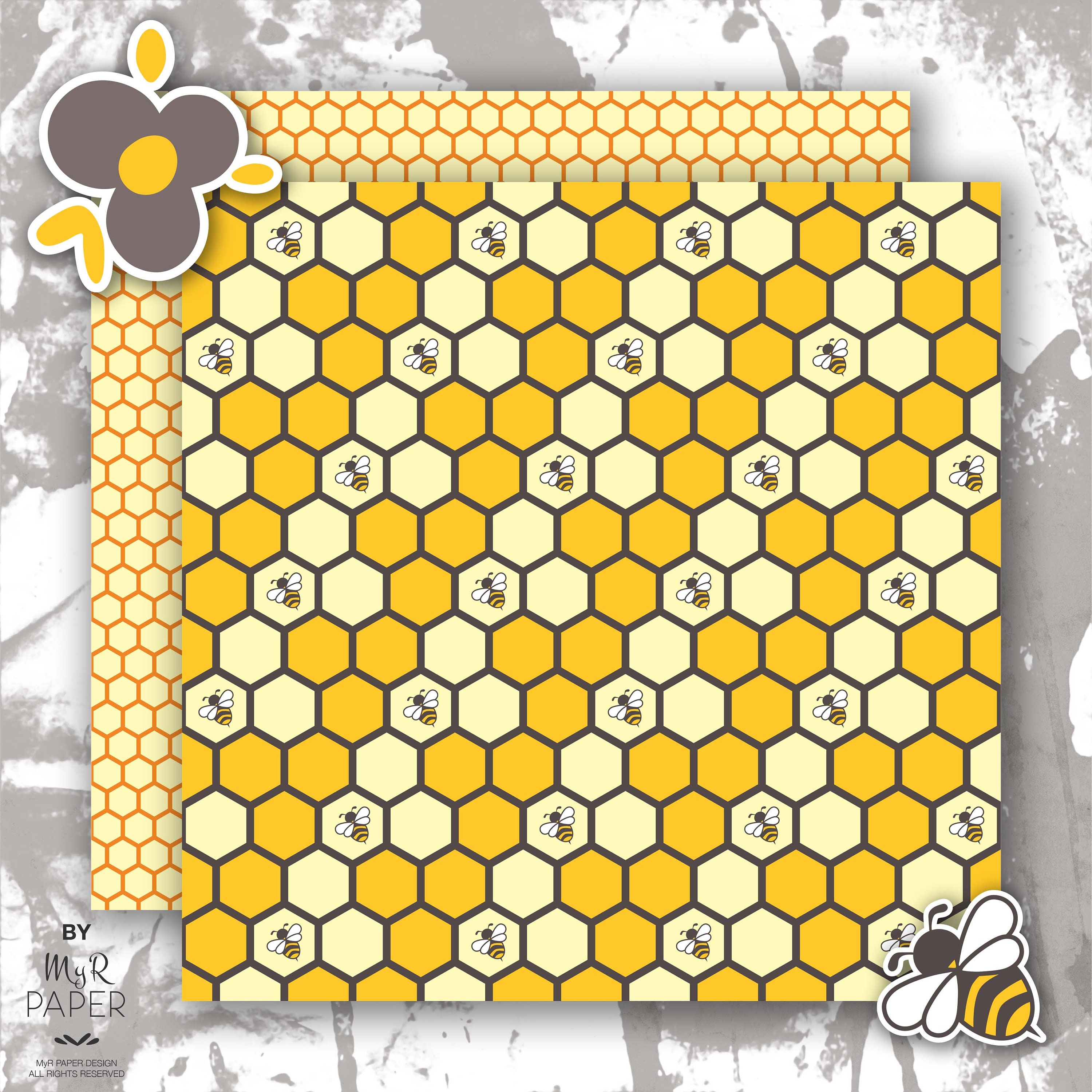 12 Clipart + Bee Digital Paper: "bumble Bee" Backgrounds With Bees ...