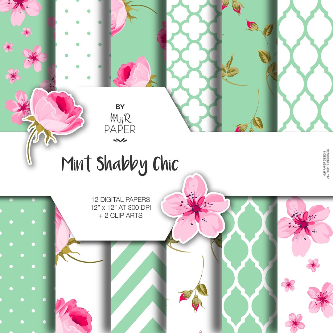 Shabby Chic Digital Paper 2 Clipart: mint Shabby - Etsy