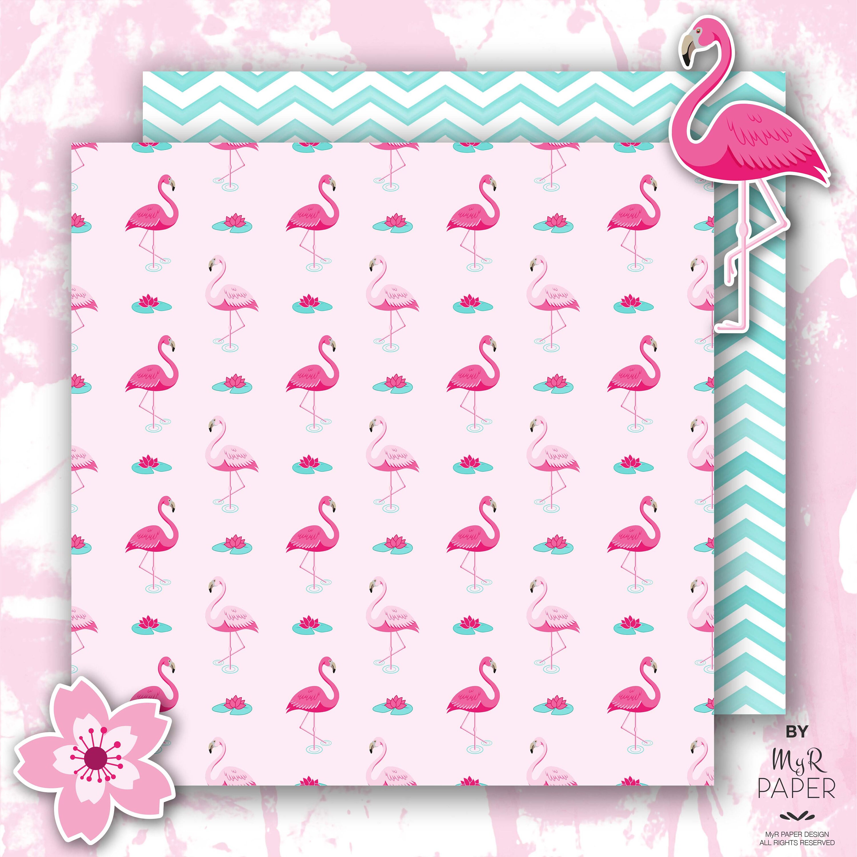 Flamingo Digital Paper 2 Clipart: pink & Turquoise Tropical Backgrounds ...