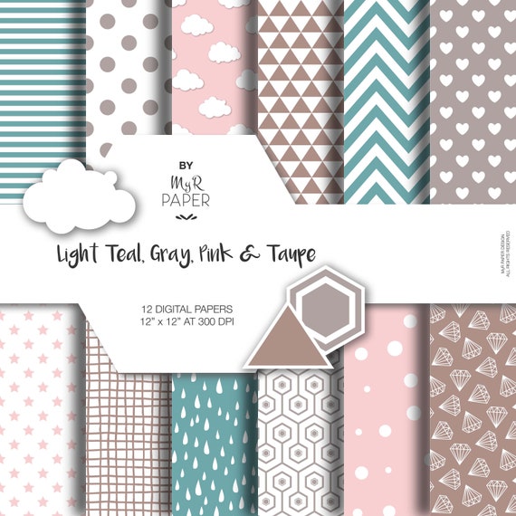 Digital Paper Pack: Light Teal Gray Pink & Taupe | Etsy