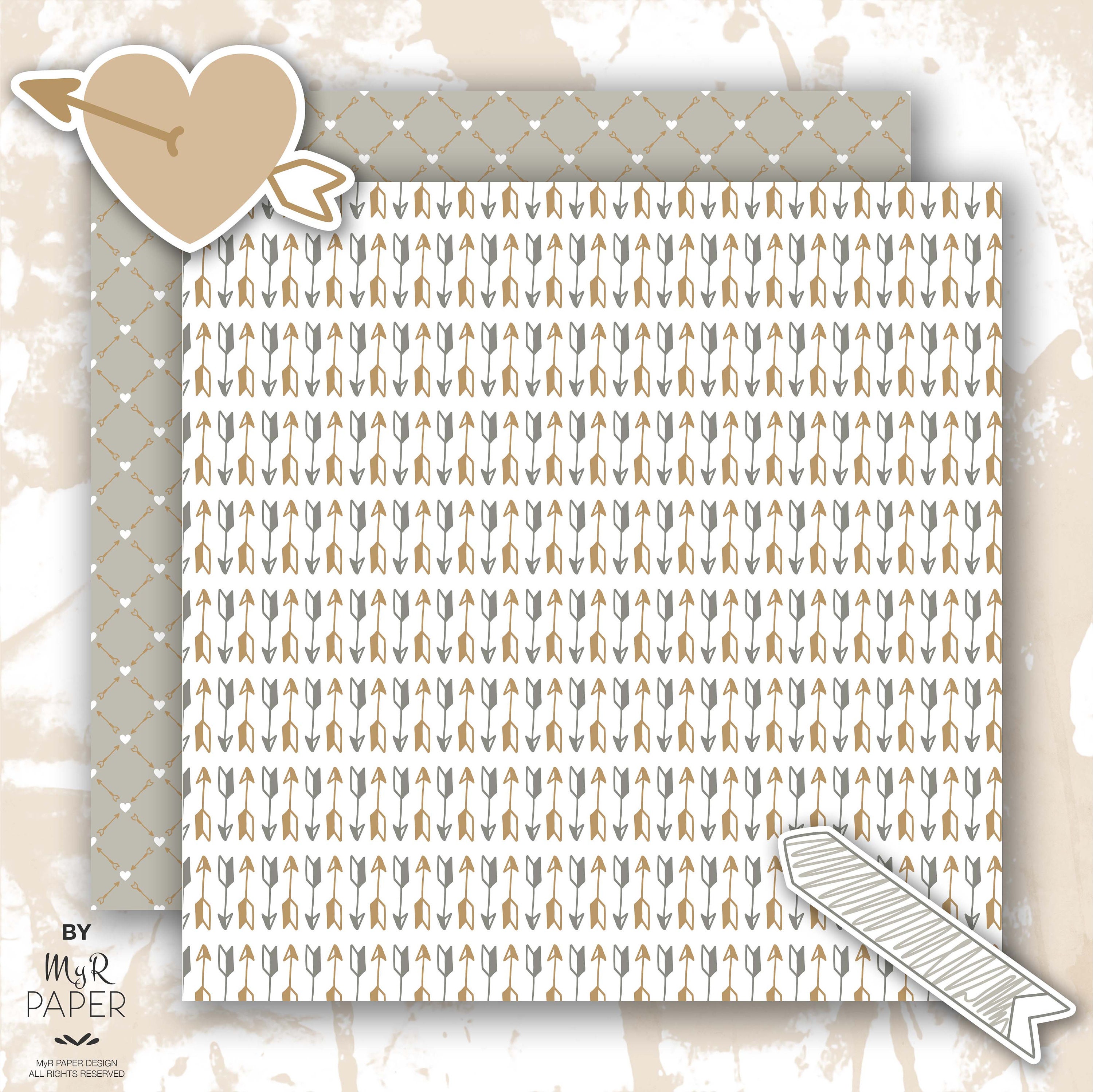 2 Clipart Arrow Digital Paper: neutral Arrows Backgrounds in Beige and ...