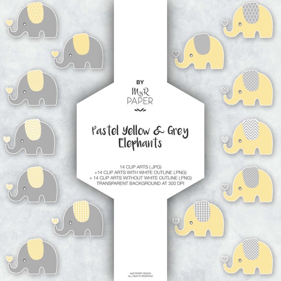 Yellow And Gray Baby Shower Clip Art Elephants Page 26 | Baby Elephant