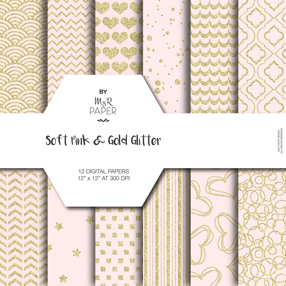 Gold Glitter Digital Paper: soft Pink & Gold - Etsy