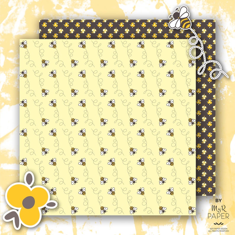 12 Clipart + Bee Digital Paper: "bumble Bee" Backgrounds With Bees ...