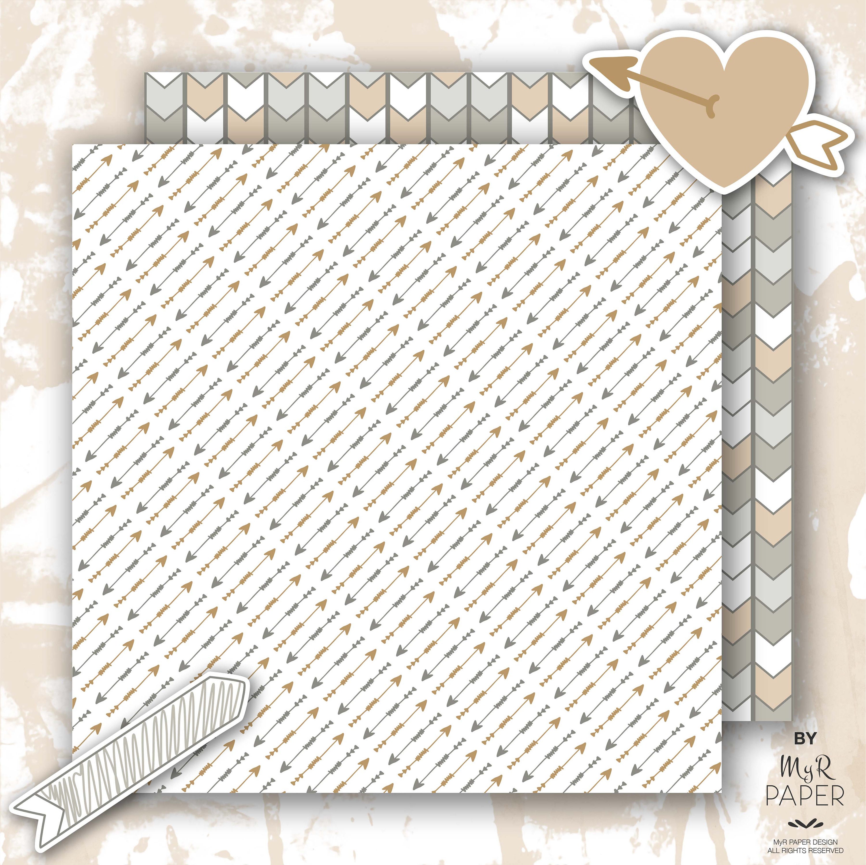 2 Clipart Arrow Digital Paper: neutral Arrows Backgrounds in Beige and ...