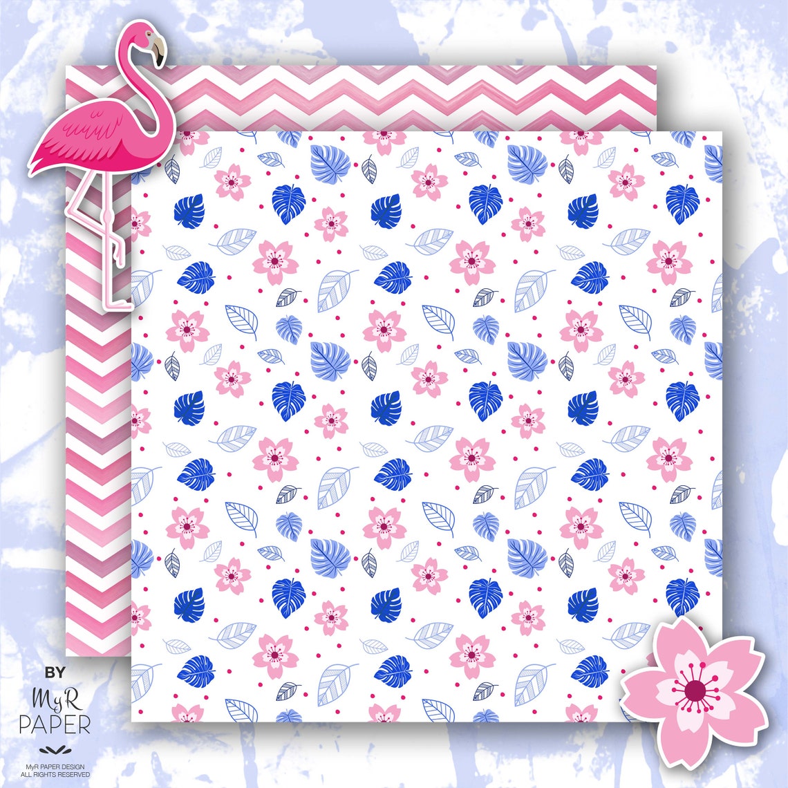 Flamingo Digital Paper 2 Clipart: pink & Blue Tropical Backgrounds W ...