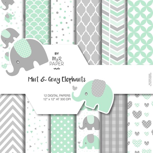 Elephant Digital Papers SEAMLESS baby Pink & Gray - Etsy