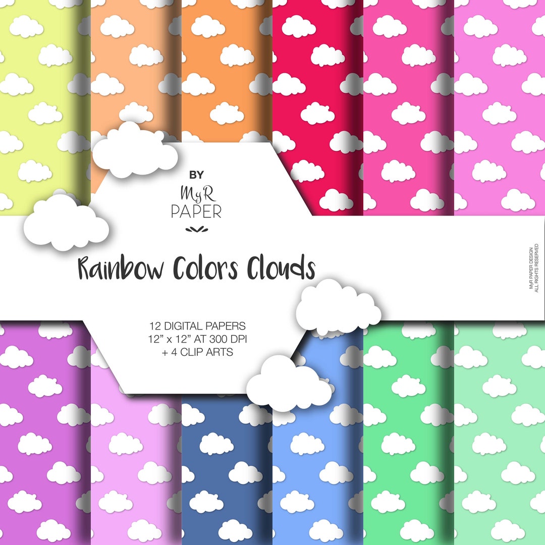 4 Clipart Clouds Digital Paper Pack: rainbow Colors - Etsy Australia