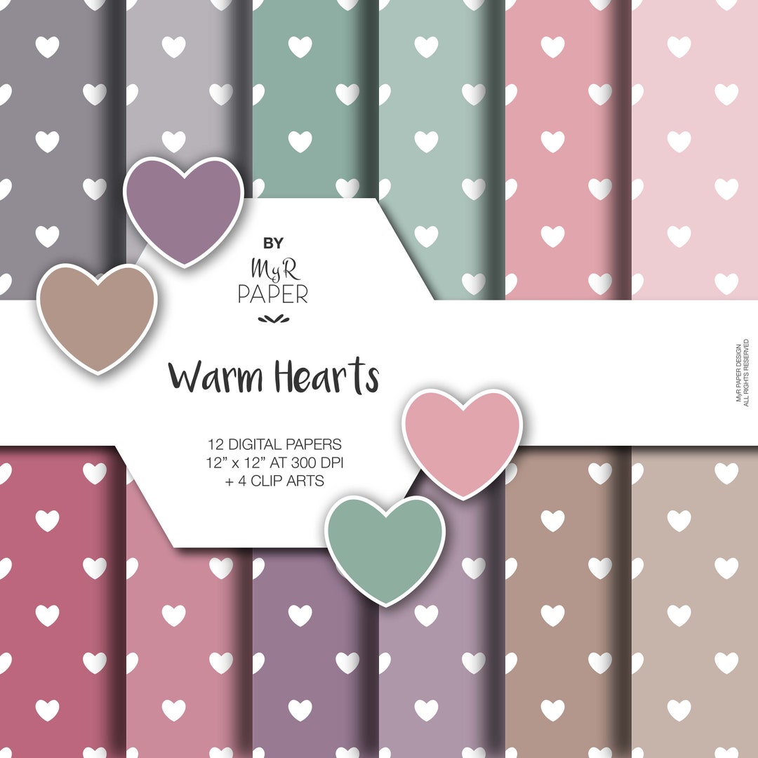 4 Clipart Heart Digital Paper: warm Hearts Printable Background ...