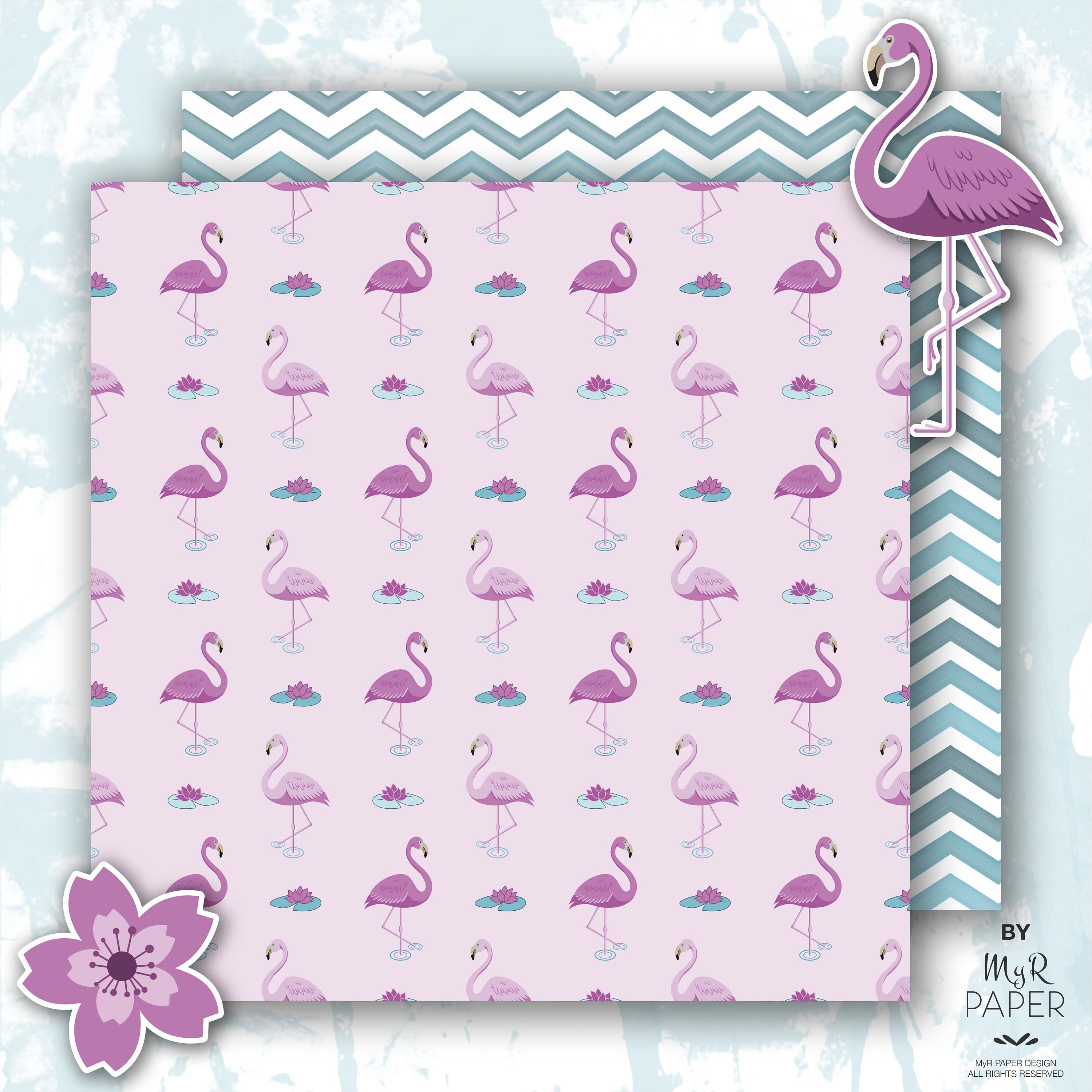 Flamingo Digital Paper 2 Clipart: purple & Green Tropical Backgrounds W ...