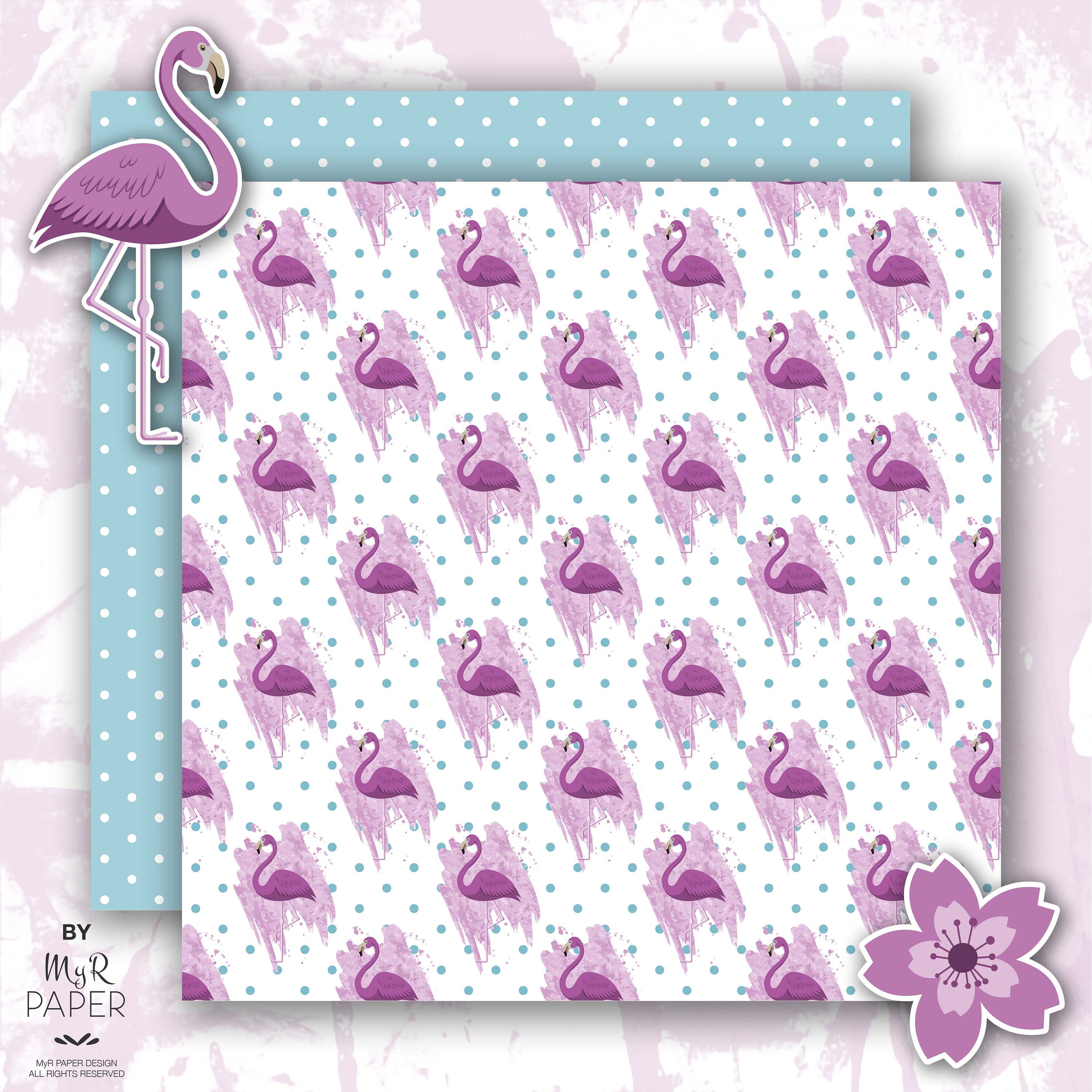 Flamingo Digital Paper 2 Clipart: purple & Green Tropical Backgrounds W ...