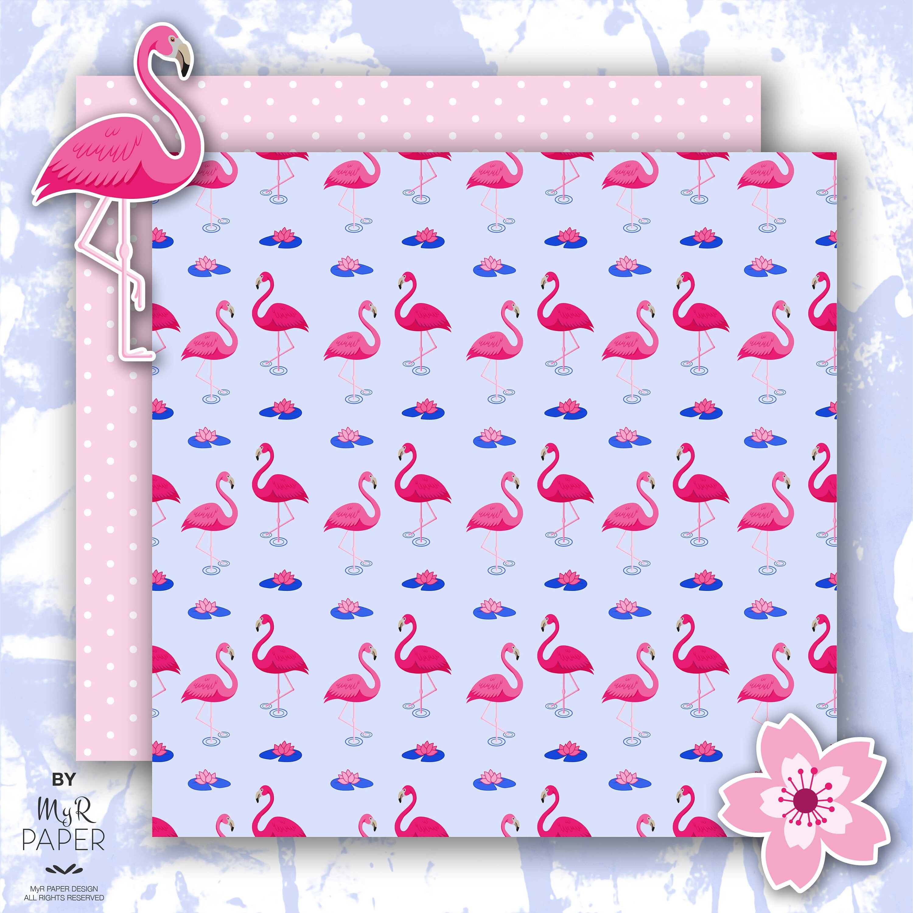 Flamingo Digital Paper 2 Clipart: pink & Blue Tropical Backgrounds W ...