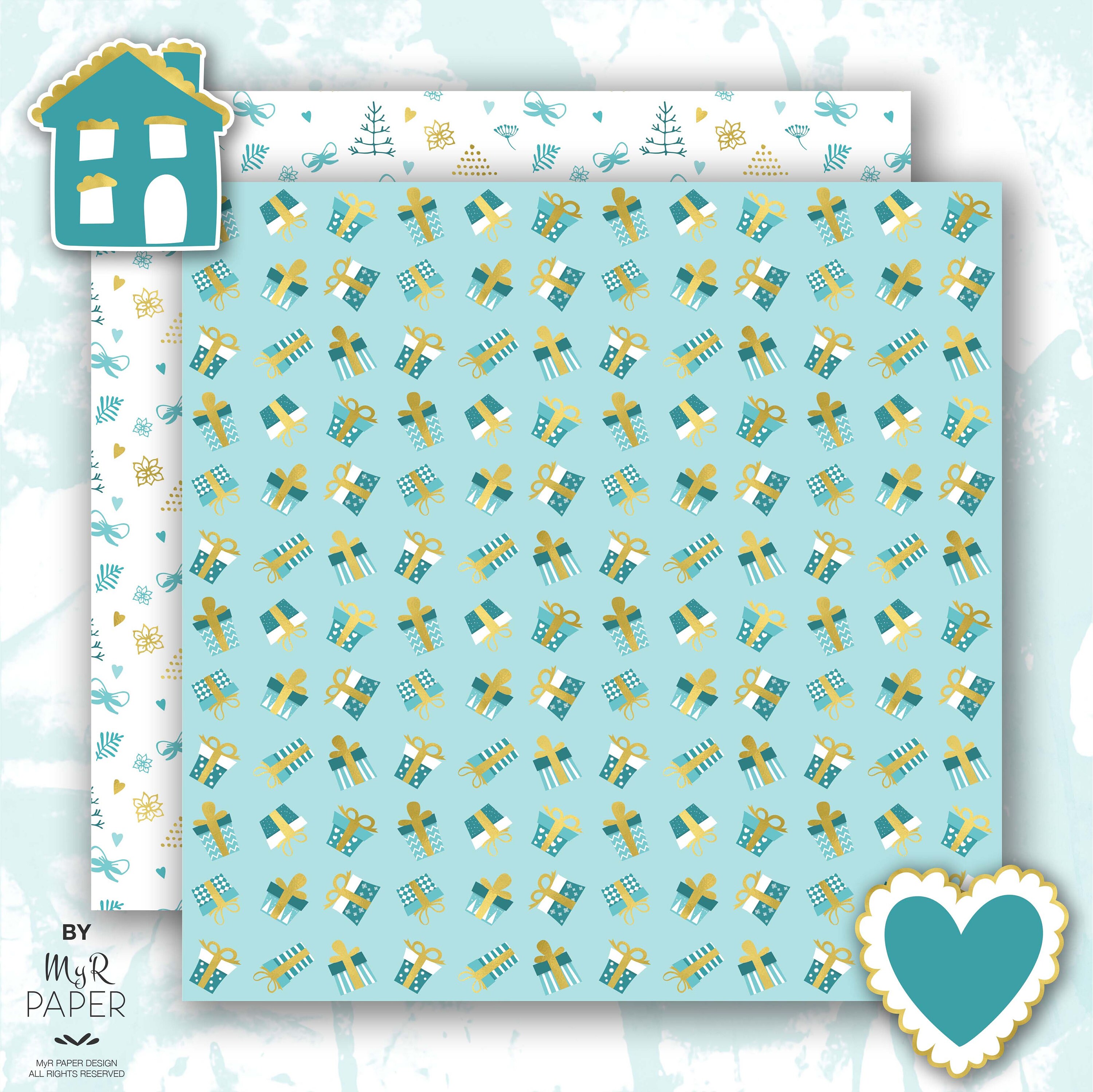 2 Clipart Christmas Digital Paper: green & Gold Xmas Backgrounds W ...