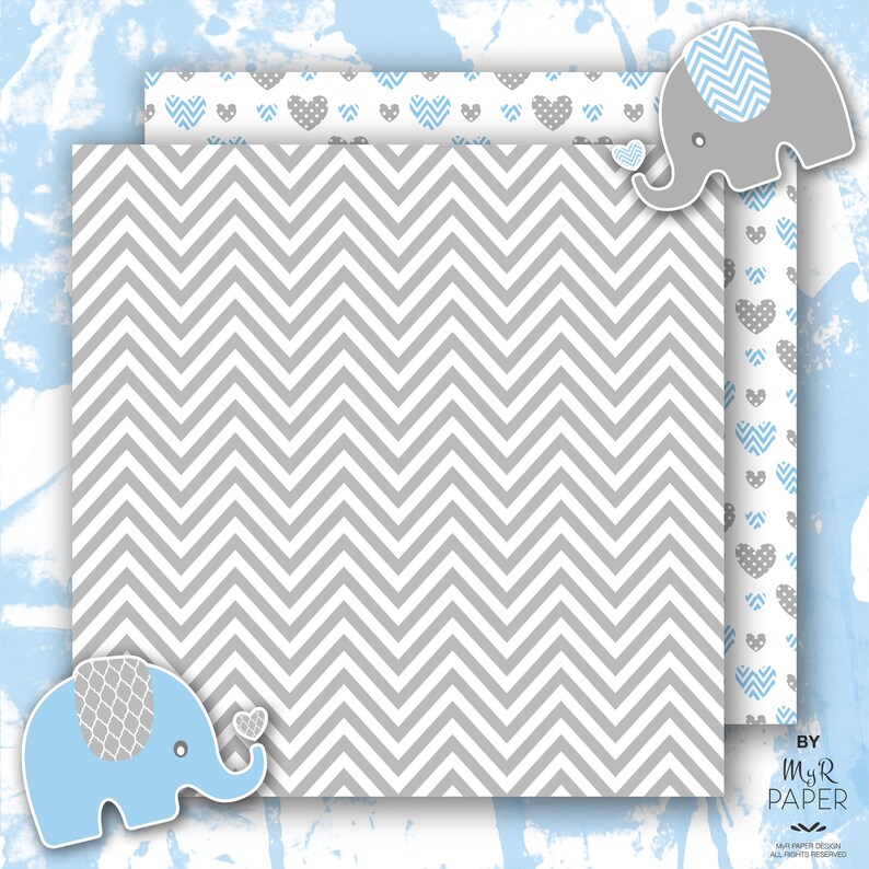 Elephant digital paper perfect for Baby Shower Mint & Gray elephants ...