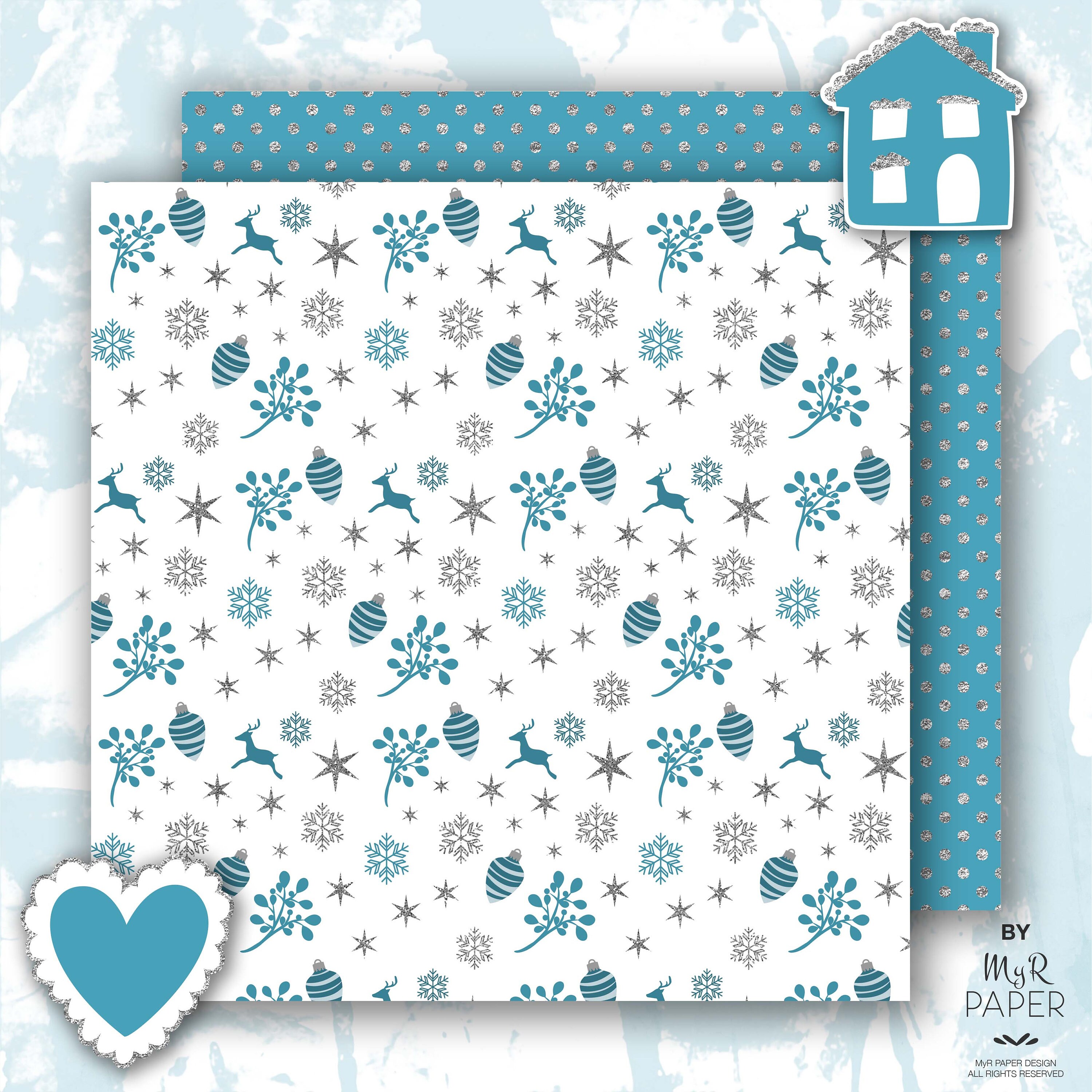 2 Clipart Christmas Digital Paper: Let It Snow Silver - Etsy