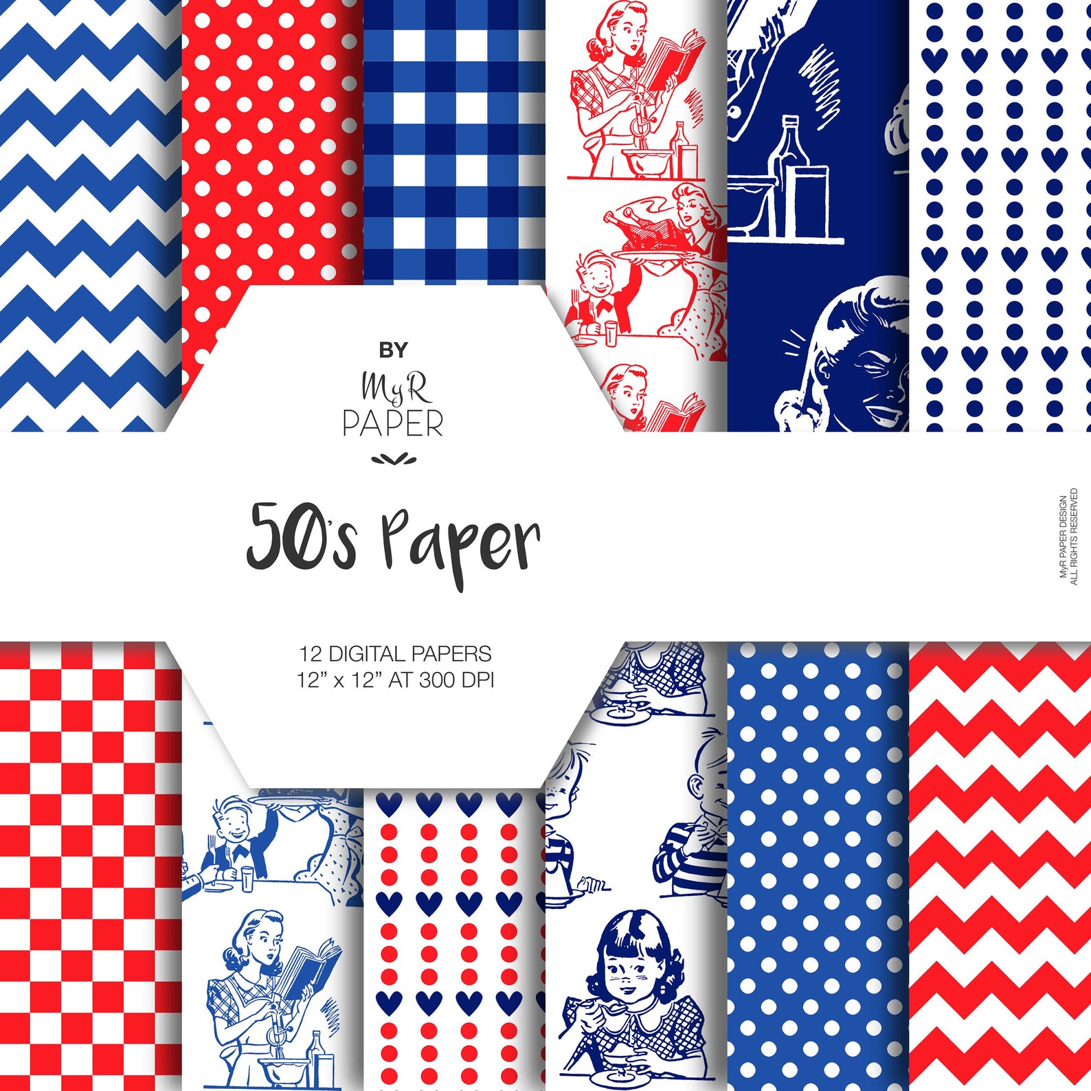 Digital Paper: 50's Paper Paper Pack & - Etsy