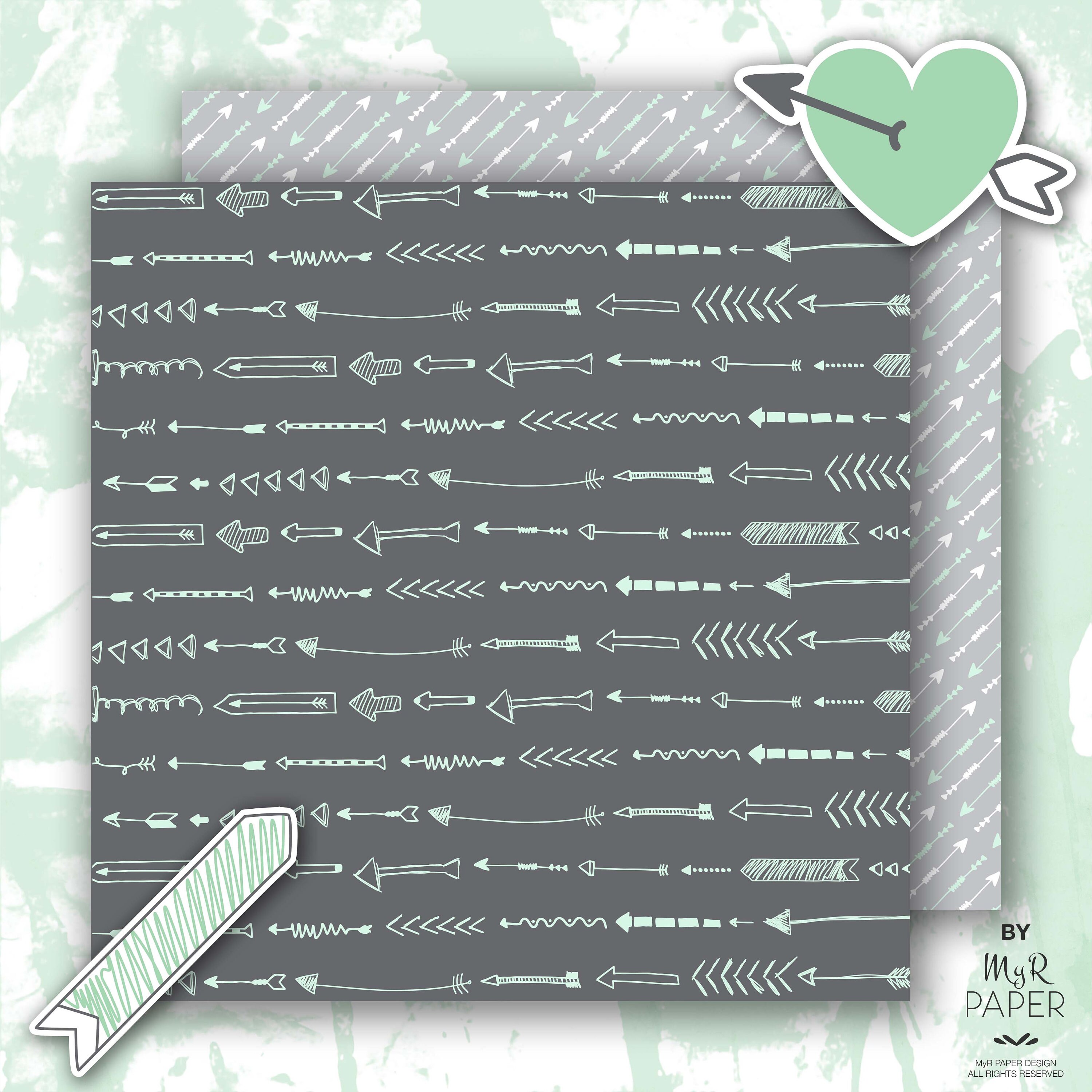 2 Clipart Arrow Digital Paper: gray & Mint Arrows Backgrounds in Light ...