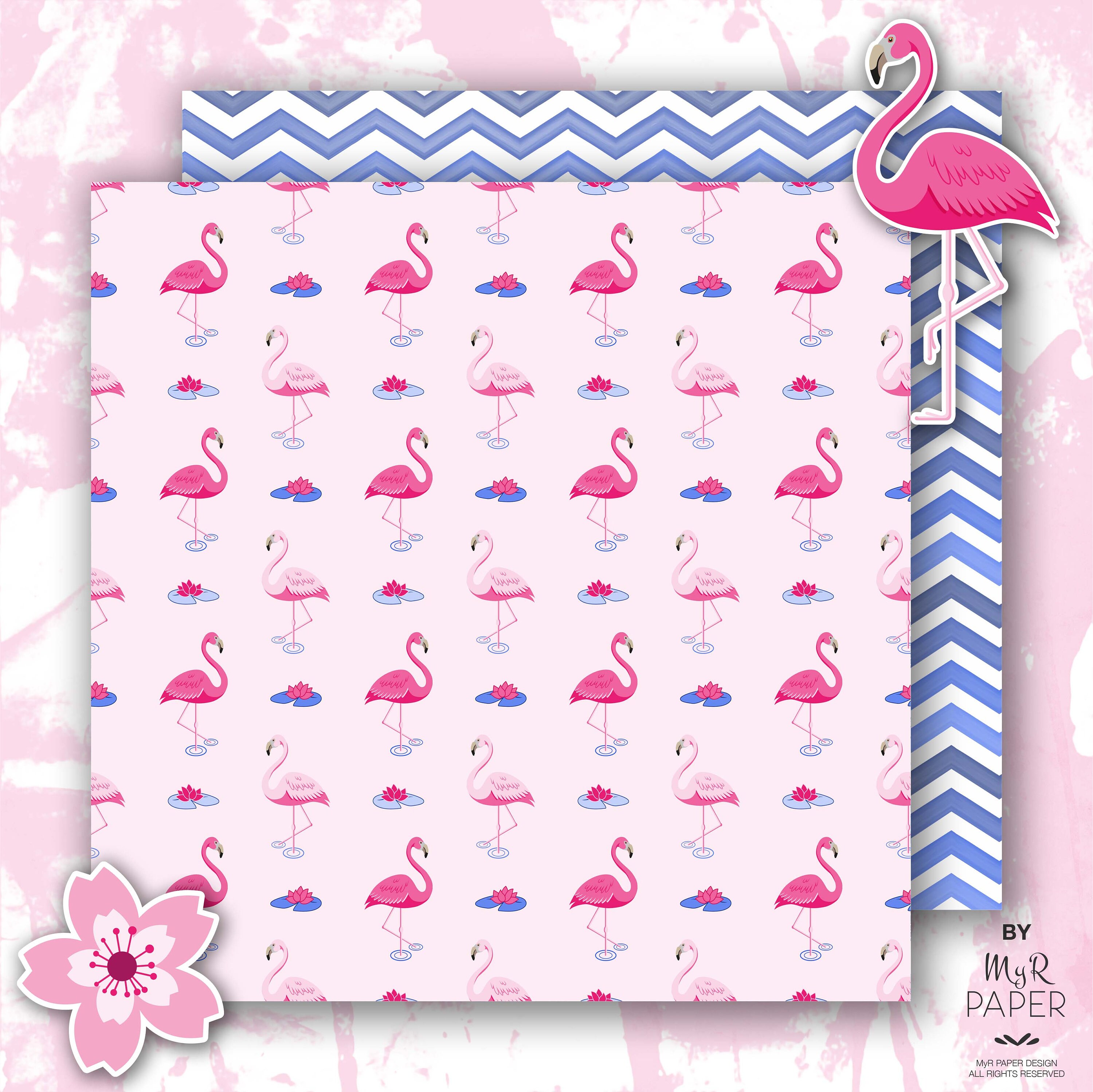 Flamingo Digital Paper 2 Clipart: pink & Blue Tropical Backgrounds W ...