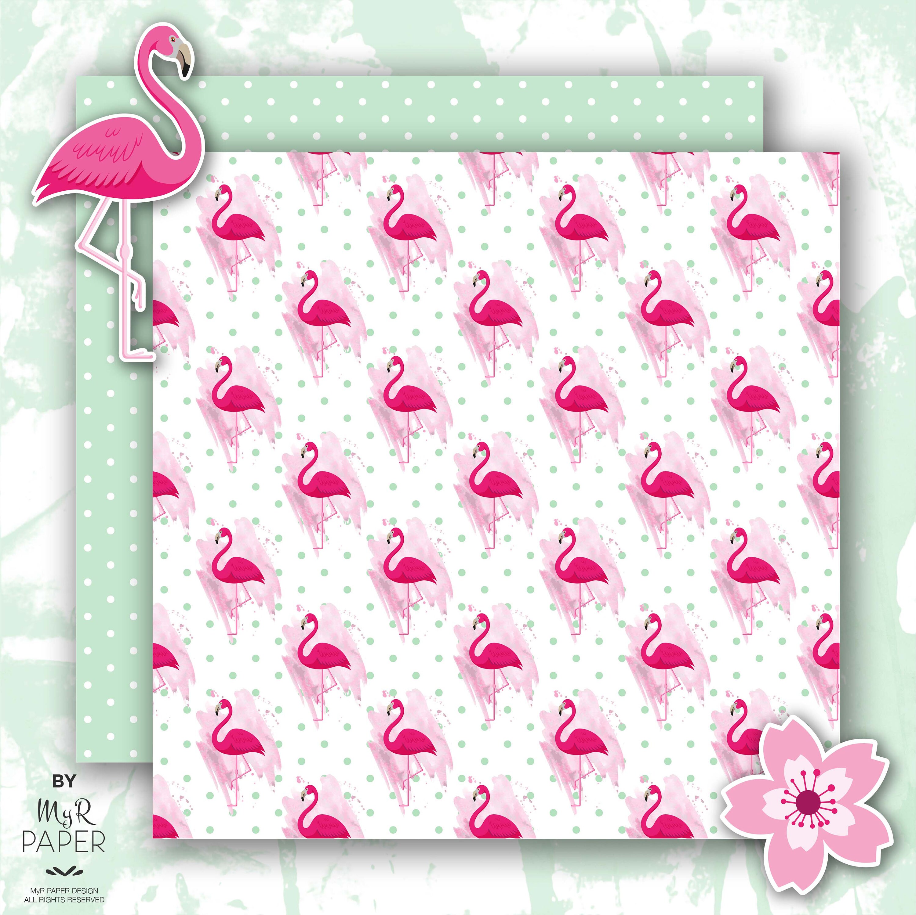 Flamingo Digital Paper 2 Clipart: pink & Green Tropical Backgrounds W ...