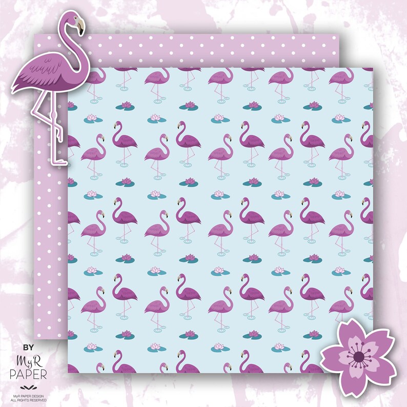 Flamingo Digital Paper 2 Clipart: purple & Green Tropical Backgrounds W ...
