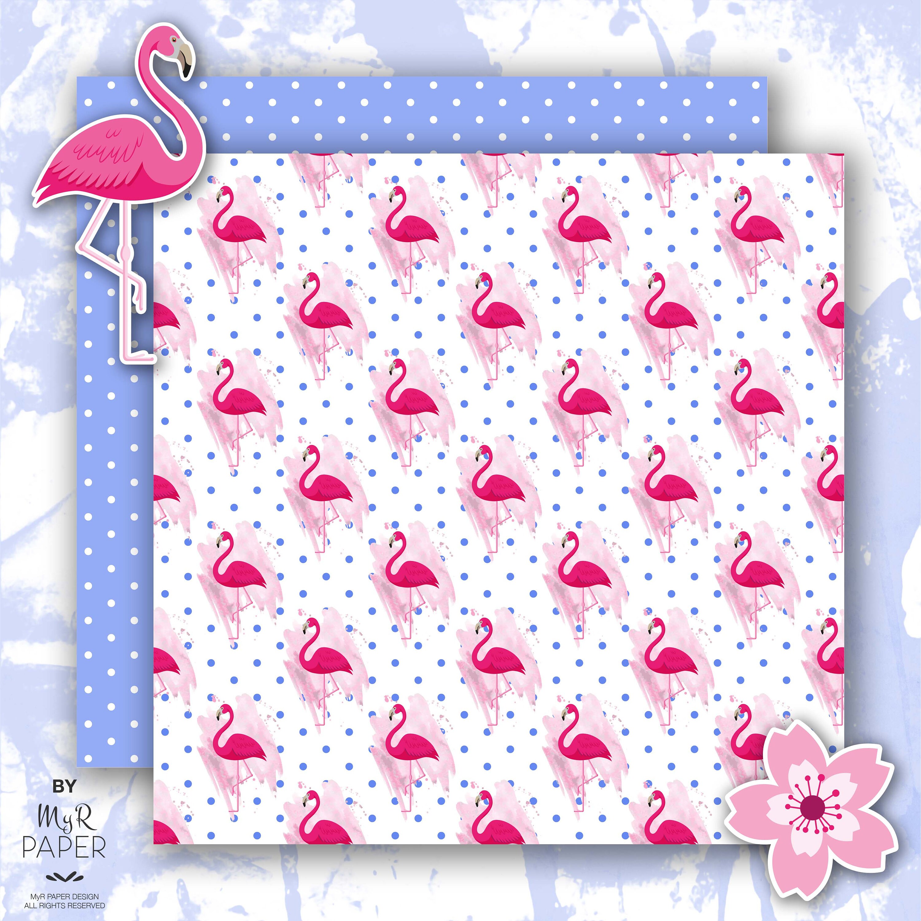 Flamingo Digital Paper 2 Clipart: pink & Blue Tropical Backgrounds W ...