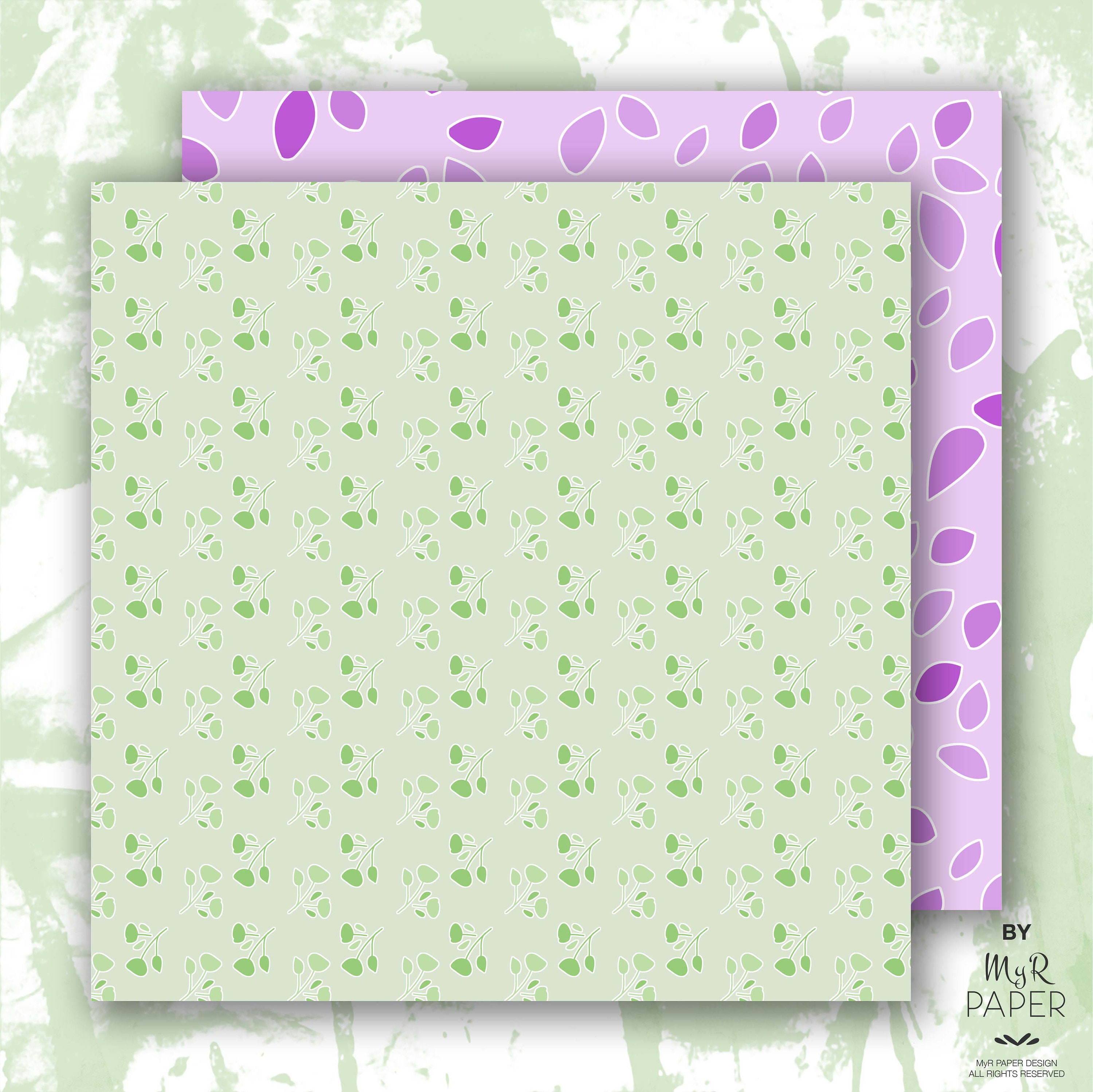 Tree Digital Paper: green & Lilac Digital Paper Pack and Backgrounds ...