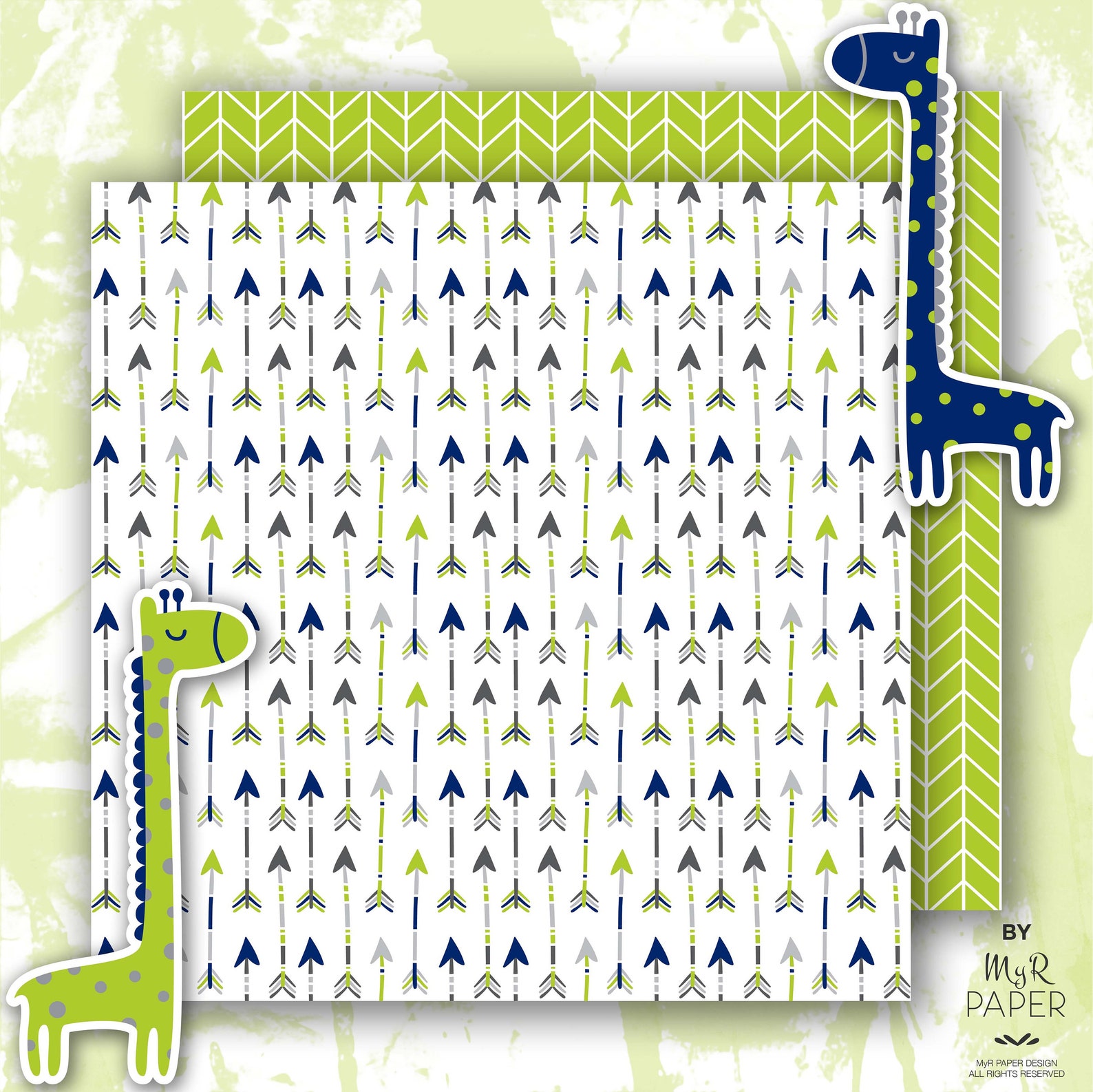 Giraffe digital paper: Navy & Lime giraffes pack - Etsy Italia
