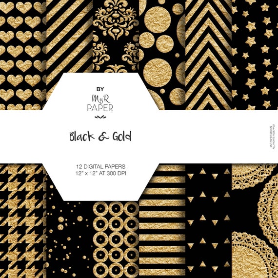 SALE 50% black gold digital paper: BLACK & GOLD | Etsy