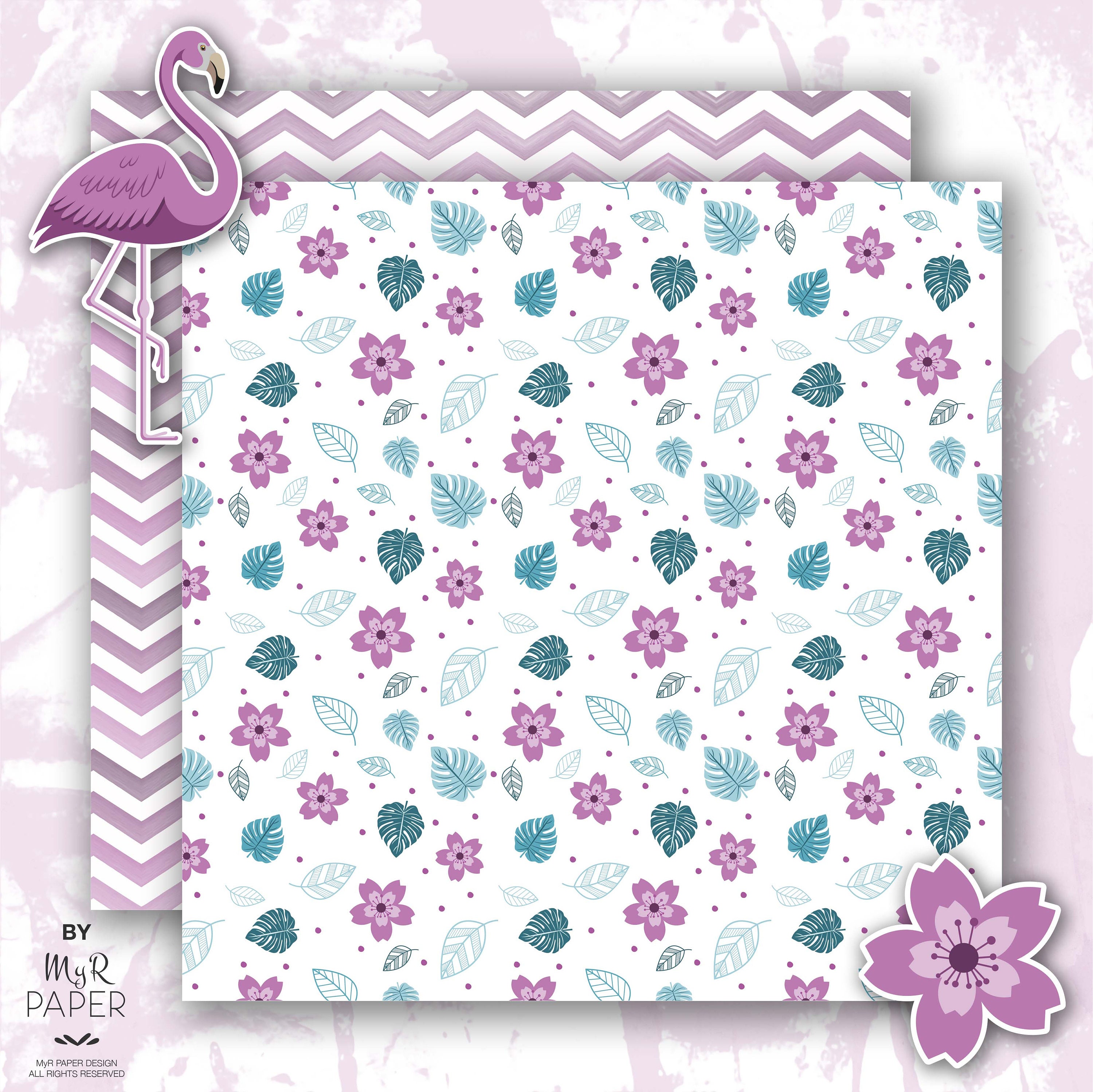 Flamingo Digital Paper 2 Clipart: purple & Green Tropical Backgrounds W ...