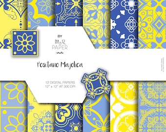 Moroccan Digital Paper : summer Energy Blue Yellow - Etsy