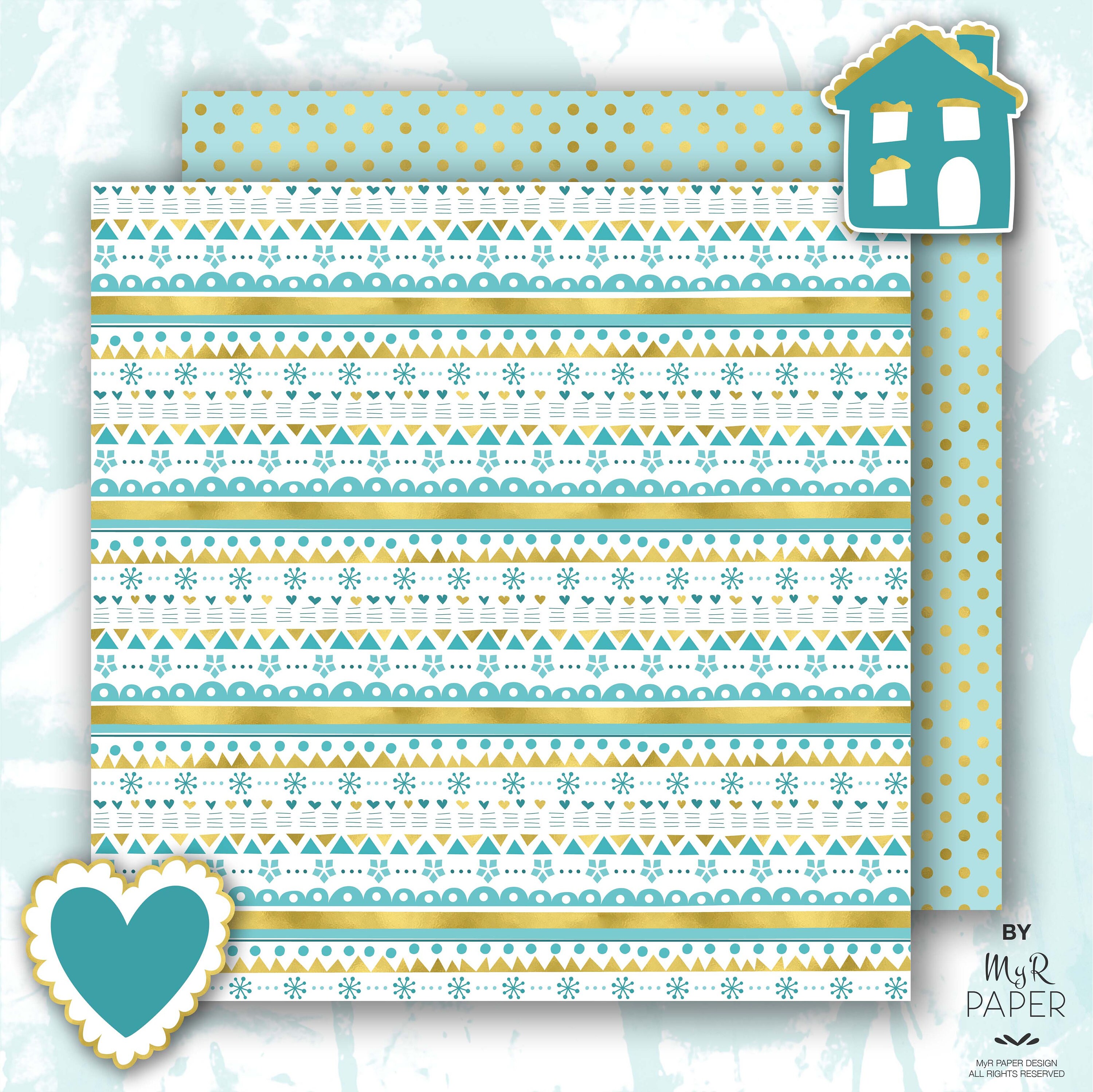 2 Clipart Christmas Digital Paper: green & Gold Xmas Backgrounds W ...