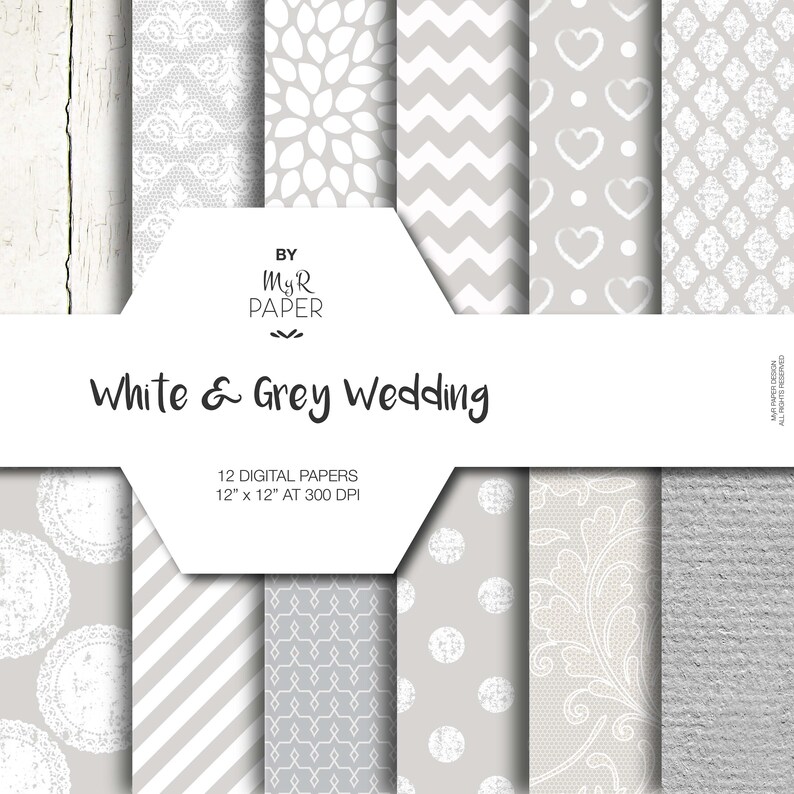 Wedding digital paper: WHITE & GREY WEDDING White | Etsy