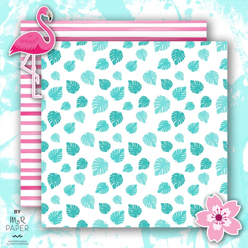 Flamingo Digital Paper 2 Clipart: pink & Turquoise | Etsy