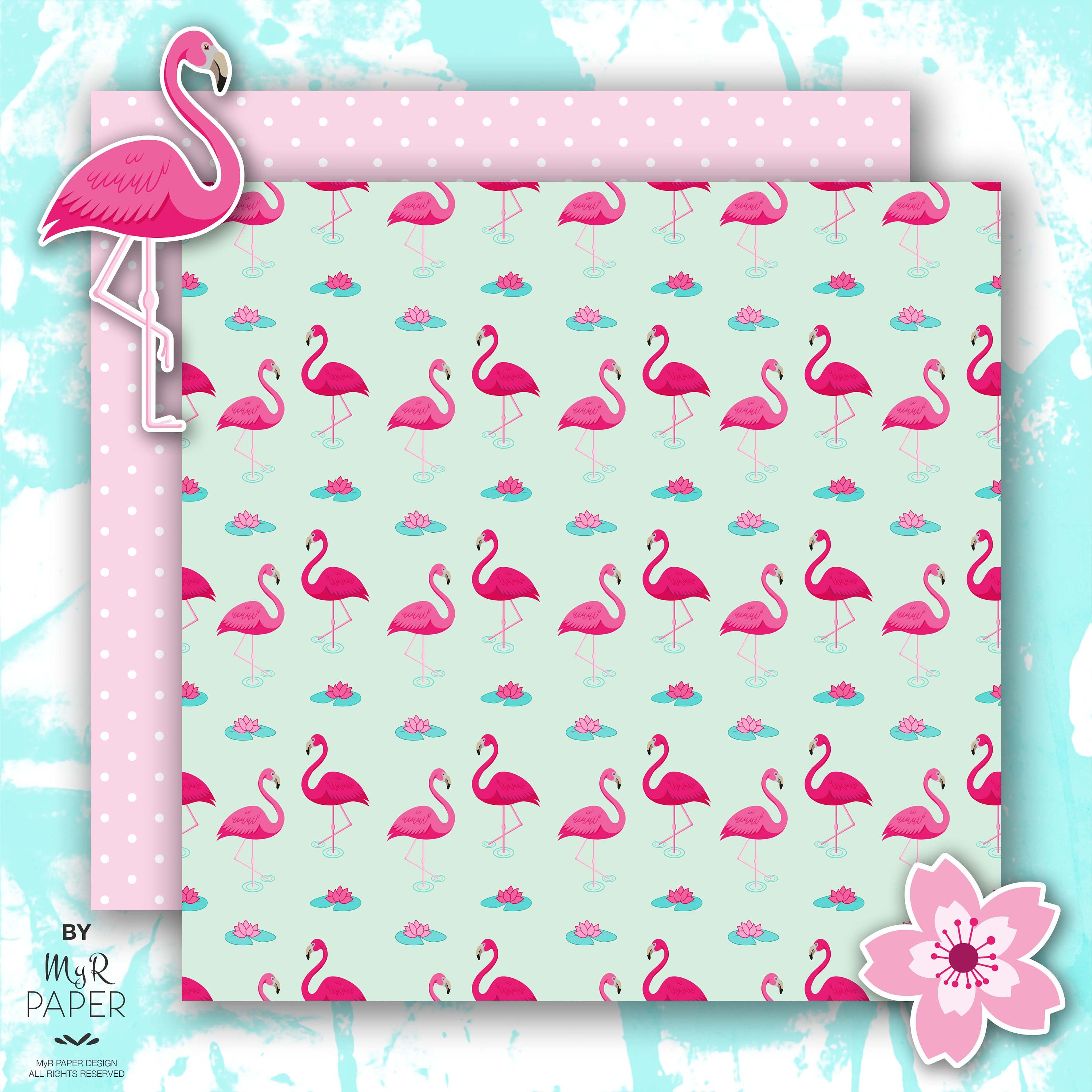 Flamingo Digital Paper 2 Clipart: pink & Turquoise Tropical Backgrounds ...