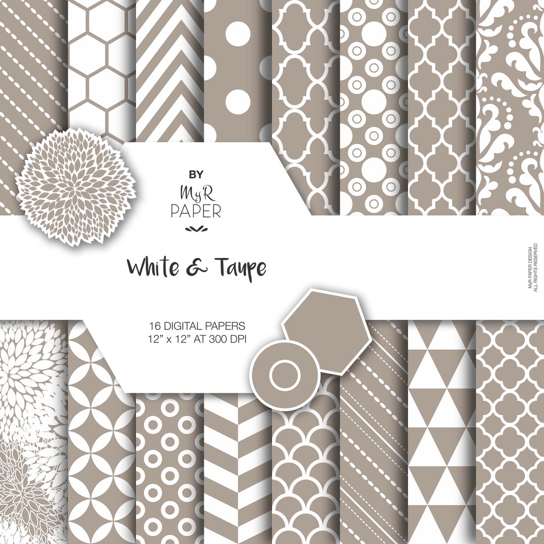 Taupe Digital Paper: white & Taupe Digital Paper - Etsy