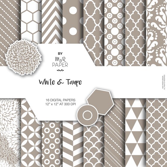 Taupe Digital Paper: white & Taupe Digital Paper - Etsy