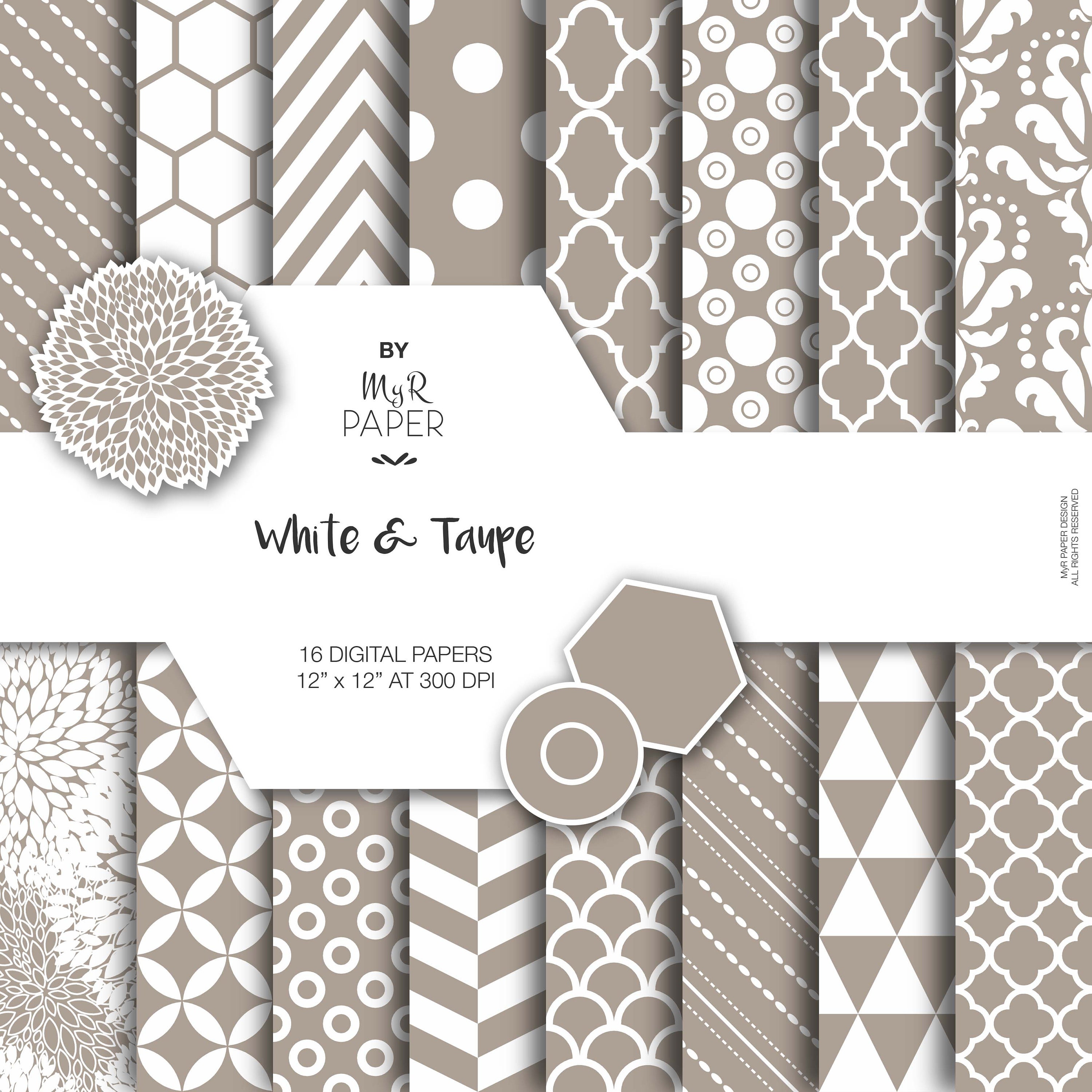 Taupe Digital Paper: white & Taupe Digital Paper - Etsy