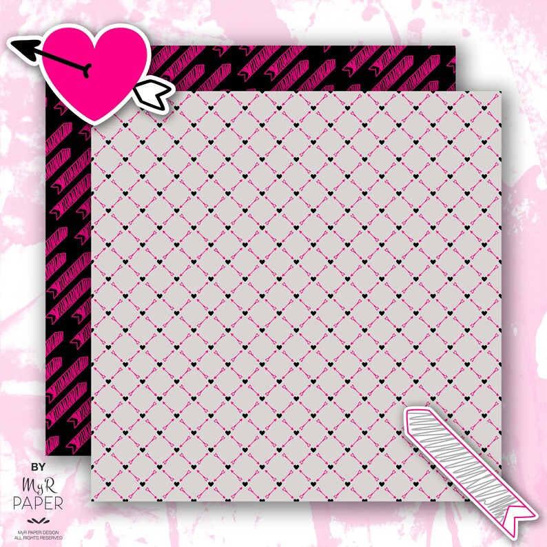 2 Clipart + Arrow Digital Paper: "black, Hot Pink & Grey Arrows ...