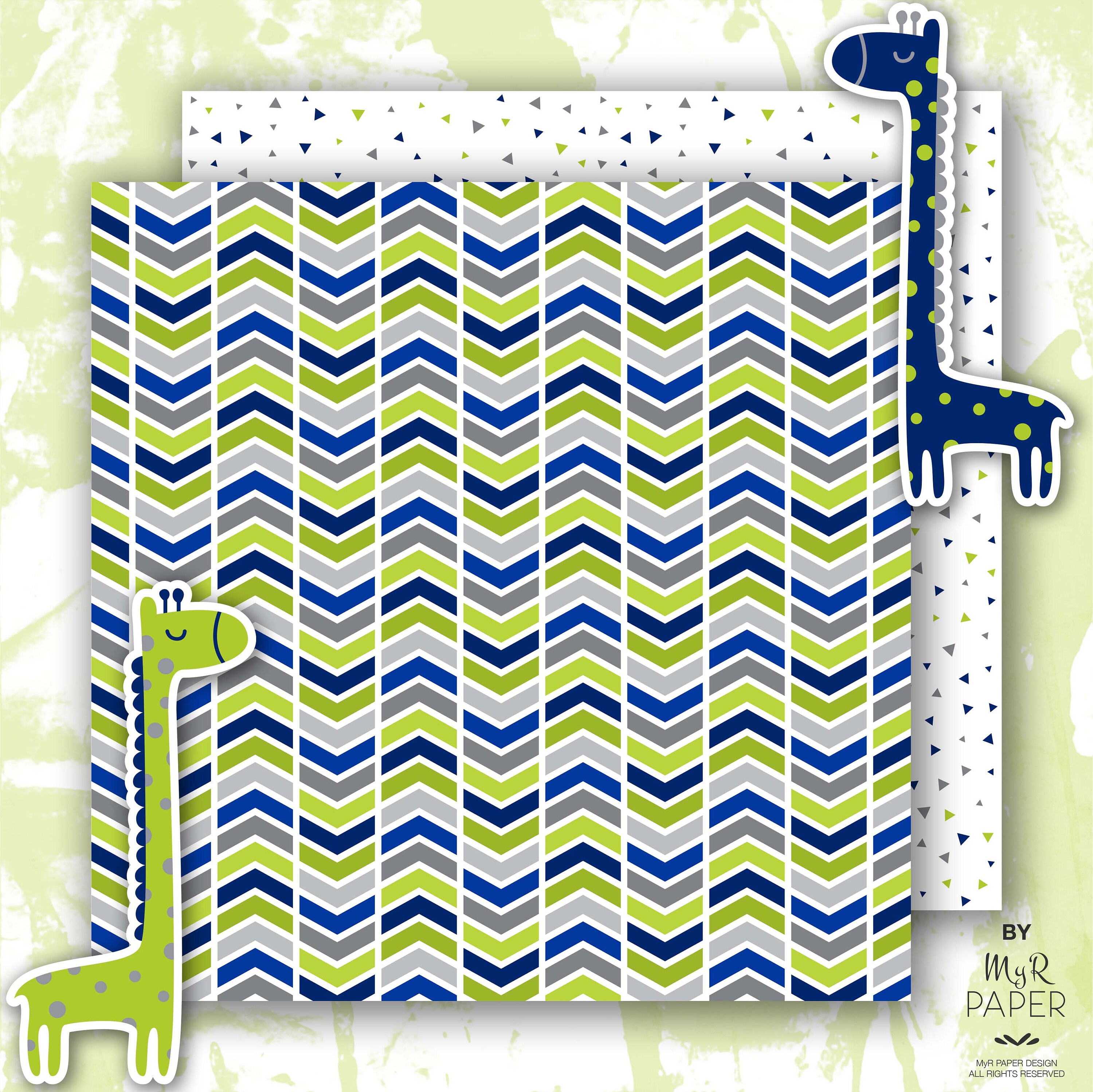 Giraffe digital paper: Navy & Lime giraffes pack - Etsy Italia