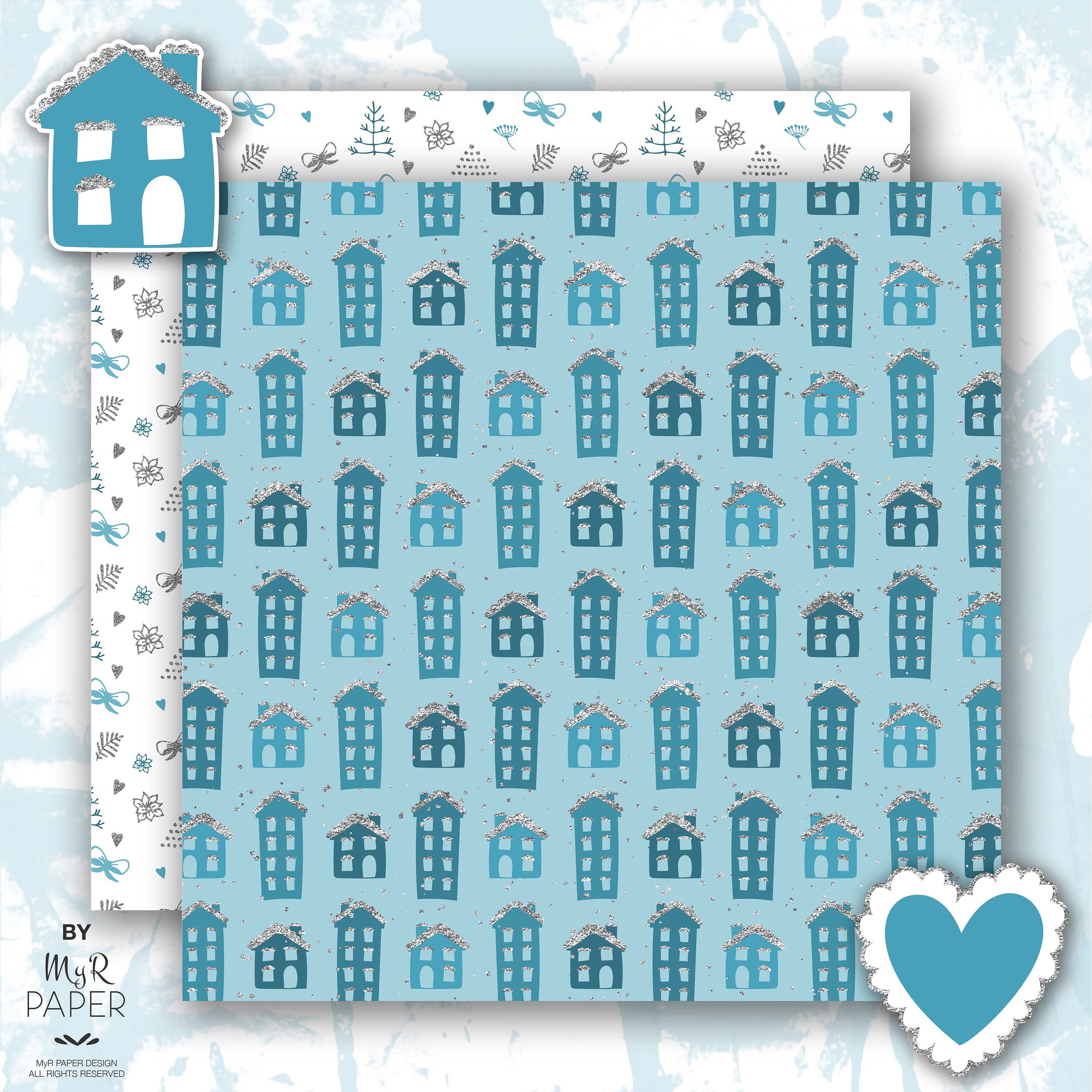 2 Clipart Christmas Digital Paper: Let It Snow Silver - Etsy